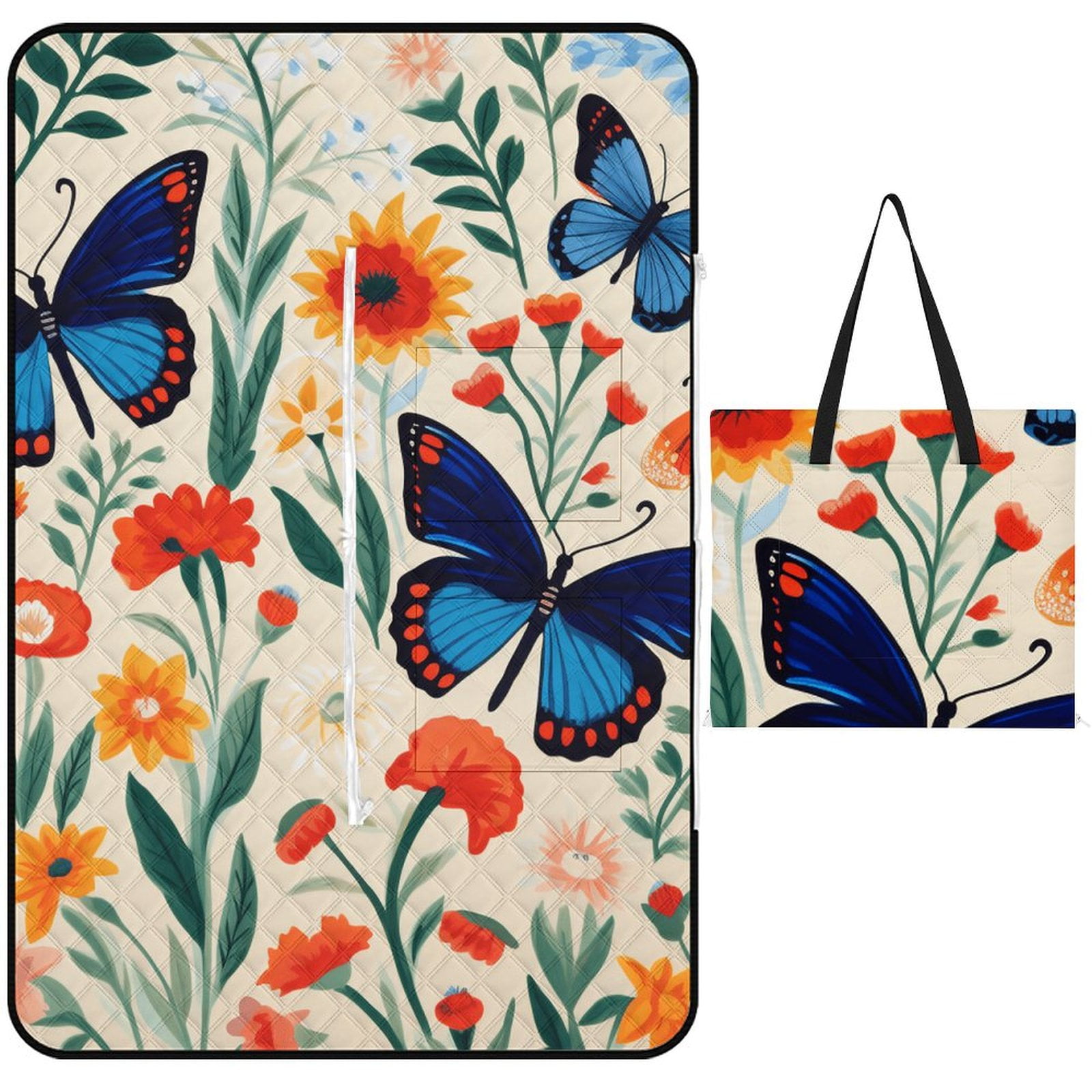 Watercolor Butterfly Waterproof Picnic Blanket with Foldable Zipper ...