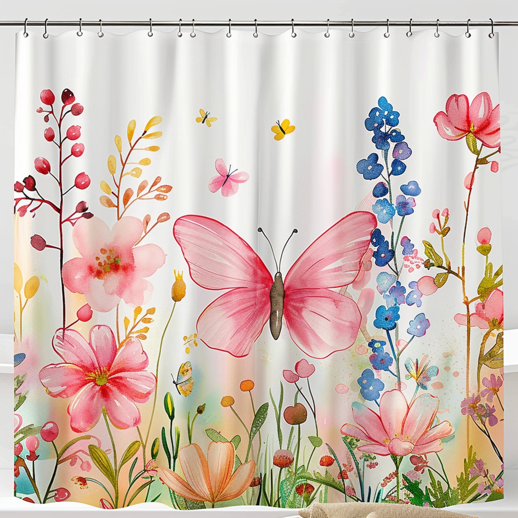 Watercolor Butterfly And Floral Garden Shower Curtain Pastel Colors