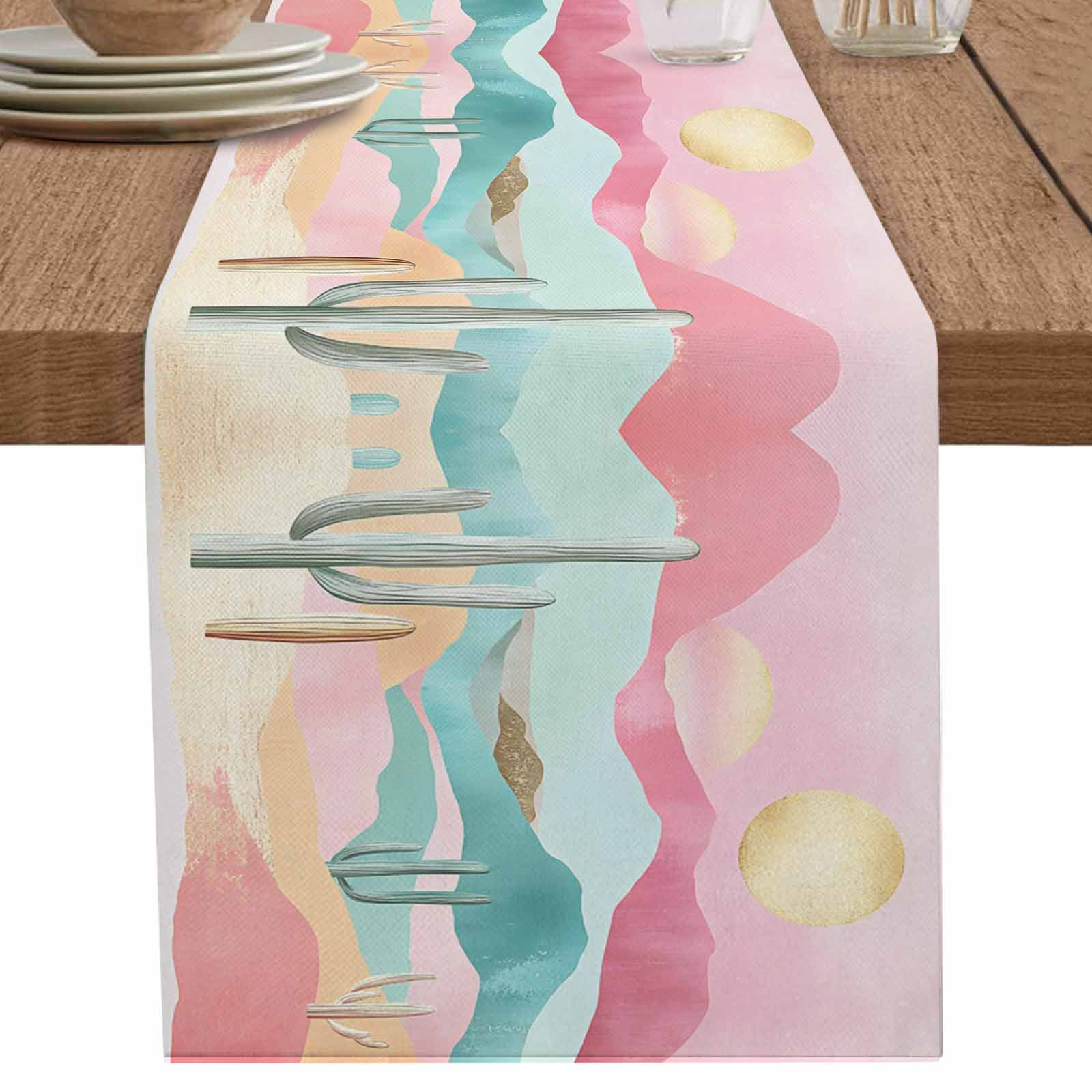 Watercolor Cactus Desert Mountain Table Runner-70 Inch Long Modern ...