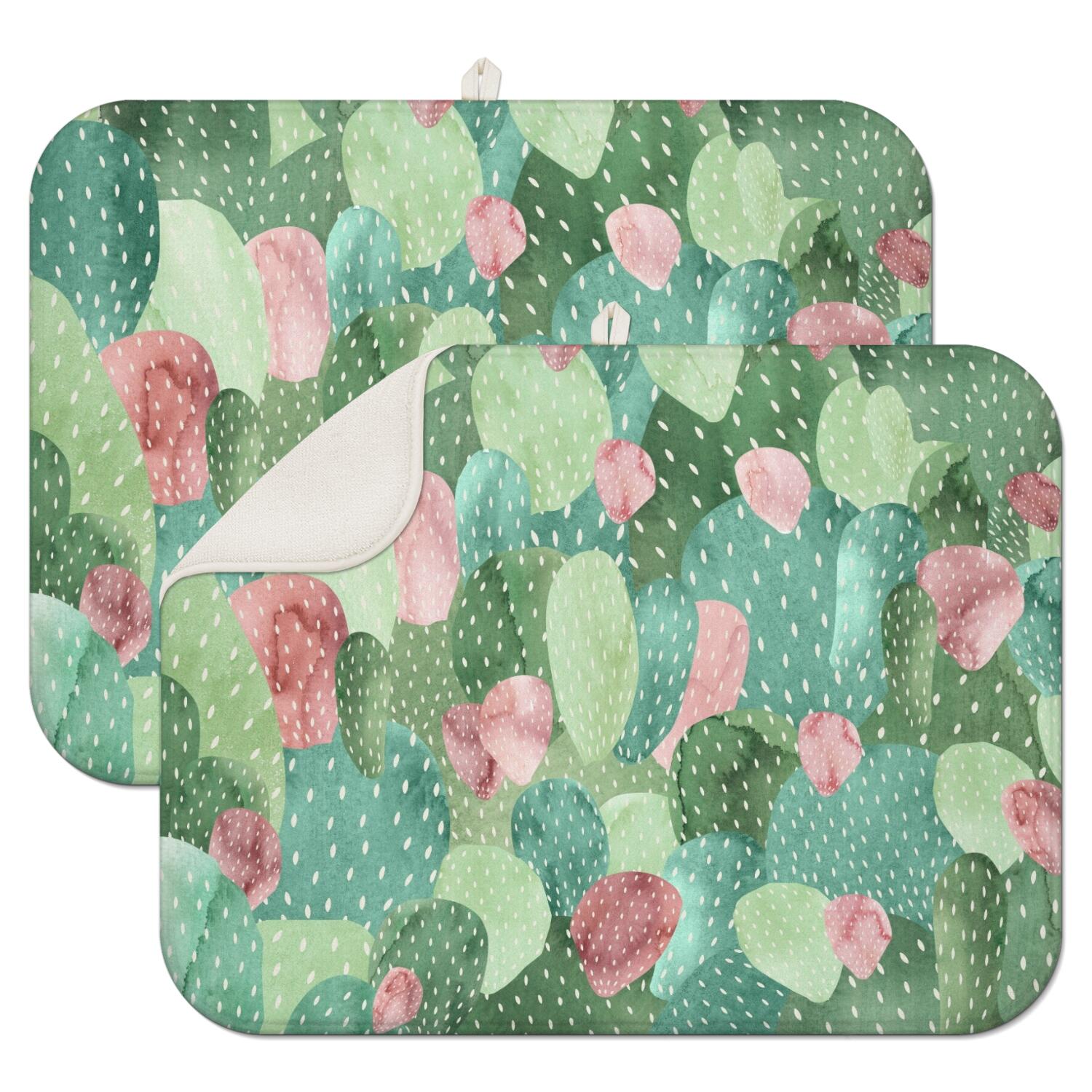 Watercolor Cactus Dish Drying Mat – Retro Desert Succulent and Cute ...