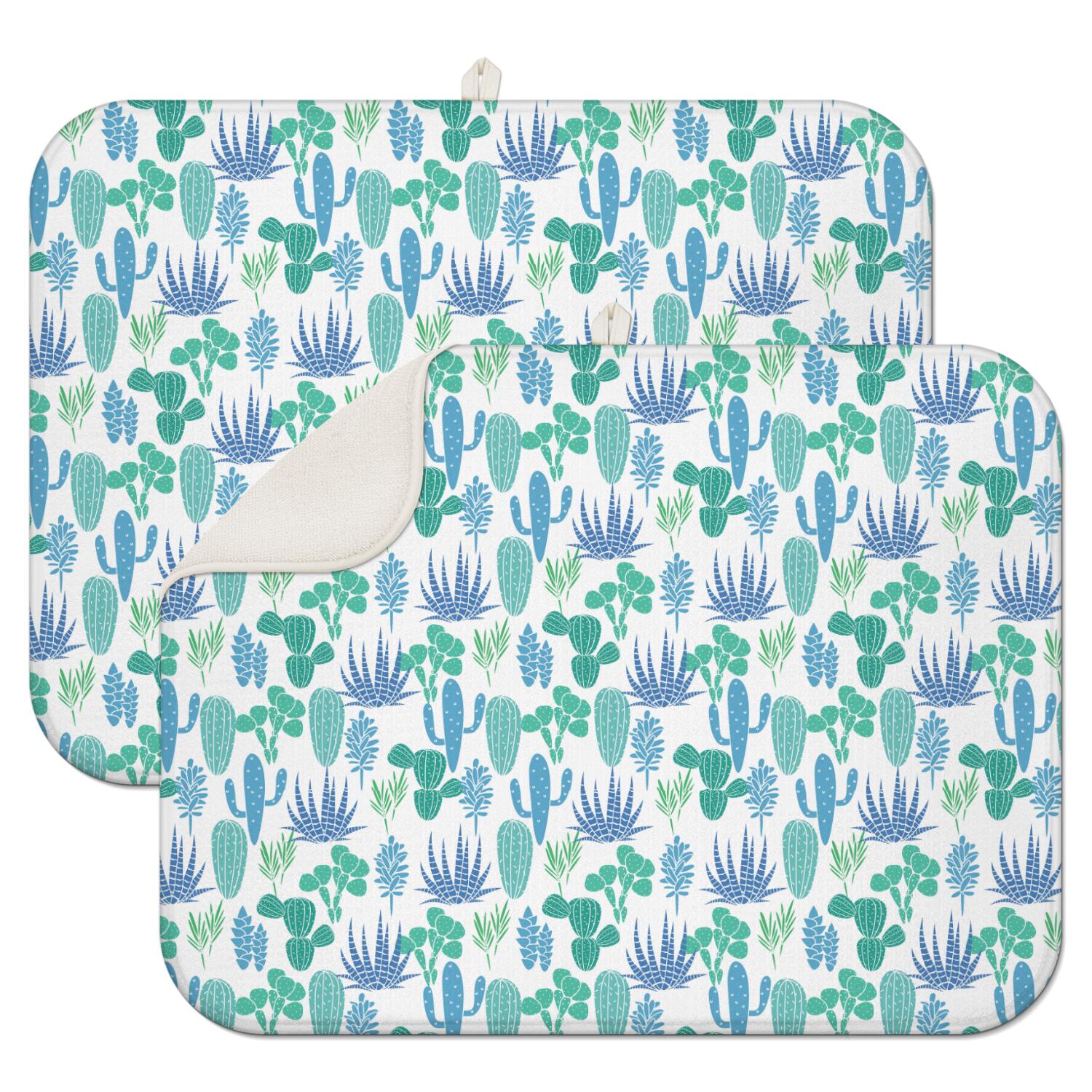 Watercolor Cactus Dish Drying Mat – Retro Desert Succulent and Cute ...