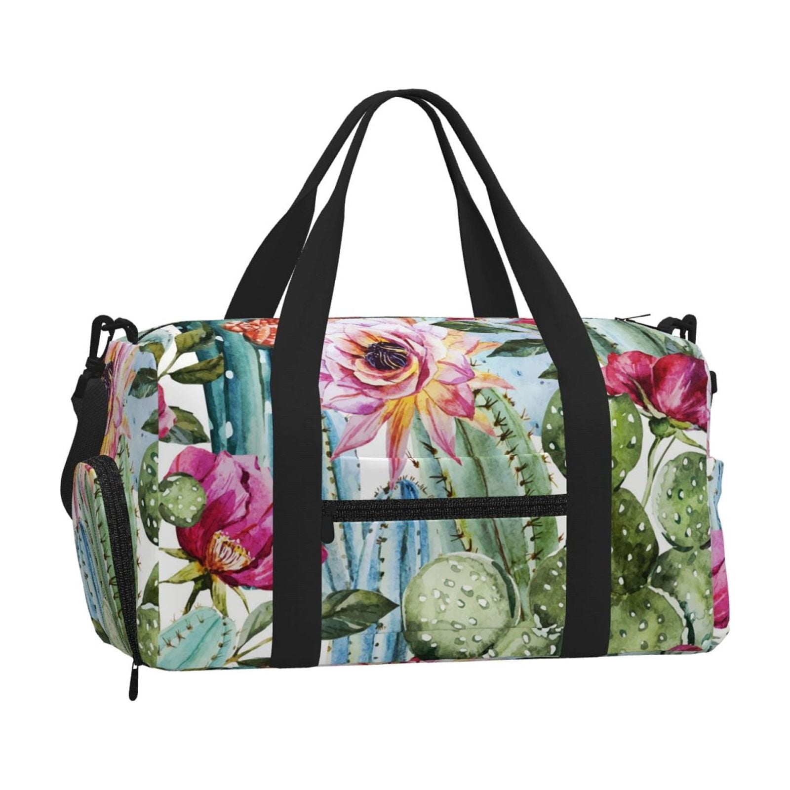 Watercolor Cactus Flower Floral Sports Duffel Bag with Shoe Compartment ...