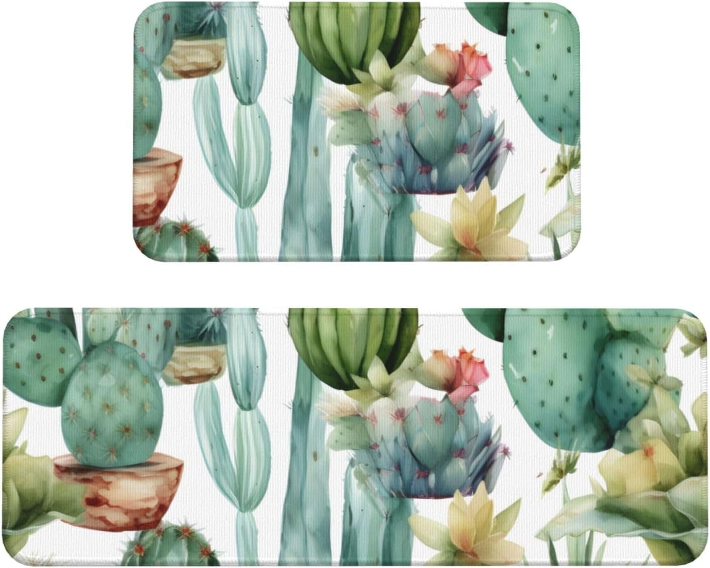 Watercolor Cactus Kitchen Mats for Floor, Succulent Plant Kitchen Rug ...