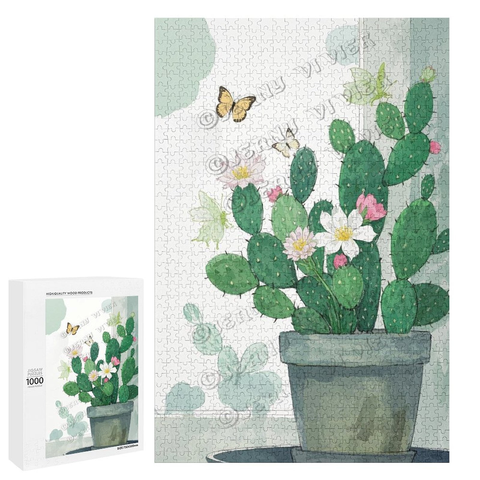 Watercolor Cactus Plant Puzzles for Adults 1000 Pieces, Rustic Cacti ...