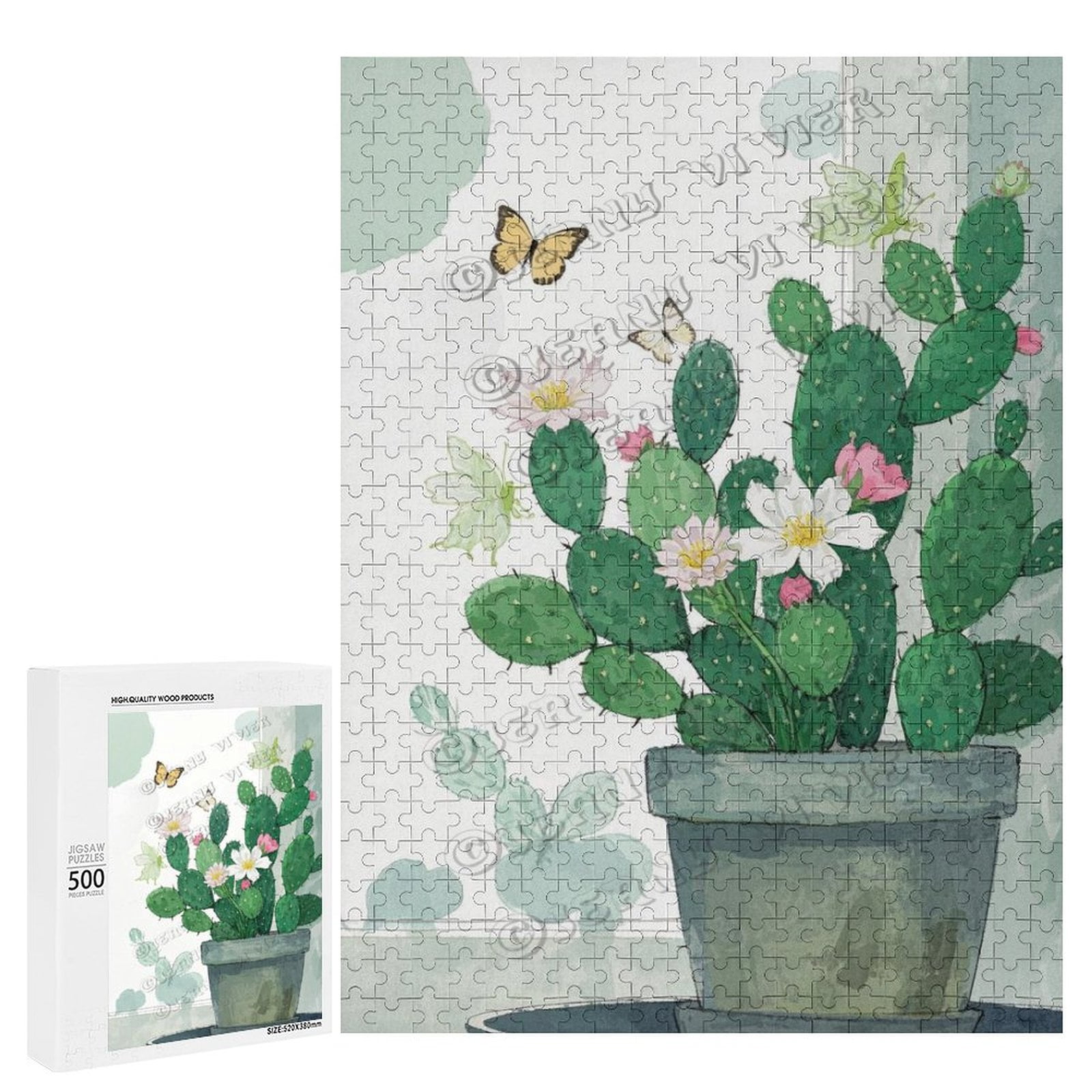 Watercolor Cactus Plant Puzzles for Adults 500 Pieces, Rustic Cacti ...
