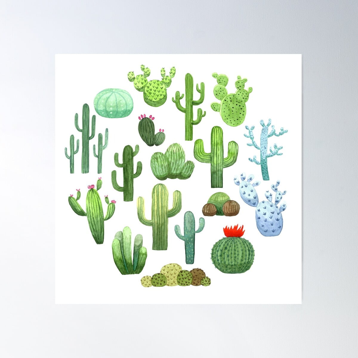 Watercolor Cactus Poster Wall Art, Modern Wall Decor For Living Room ...