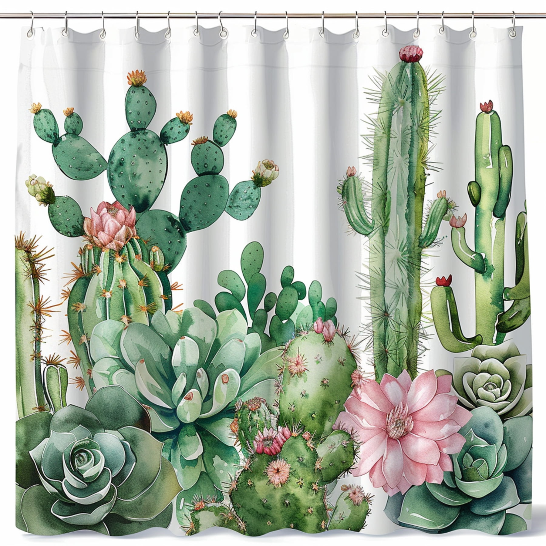 Watercolor Cactus And Succulents Shower Curtain White Background