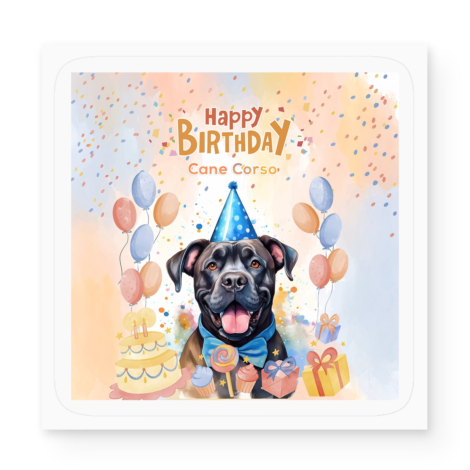 Watercolor Cane Corso Happy Birthday Celebration Balloons Gift Party ...