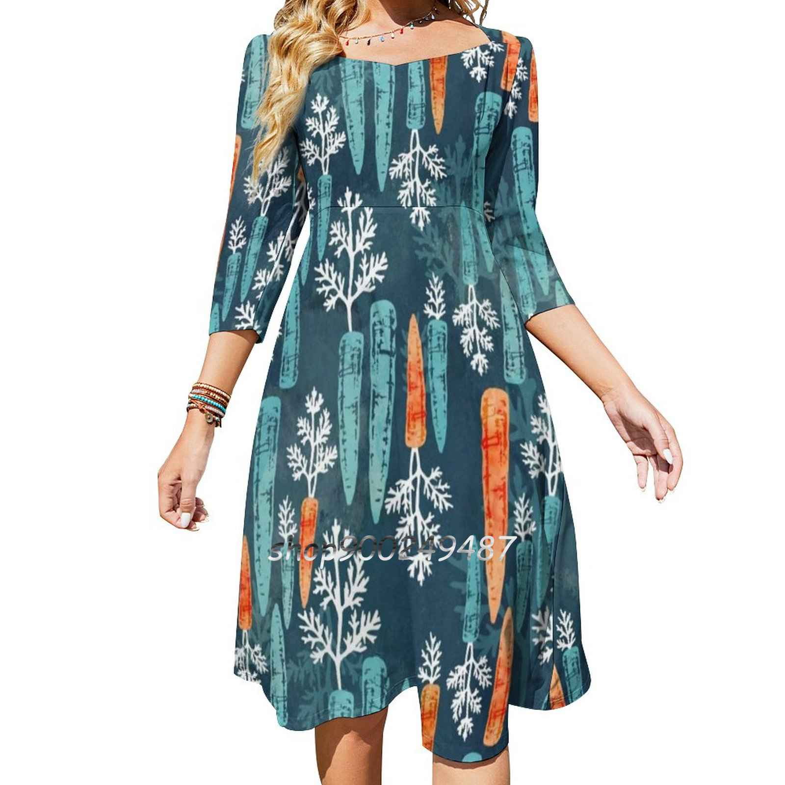 Watercolor Carrot Repeat Evening Party Dresses Midi Sexy Dress Female Sweet One Piece Dress ...
