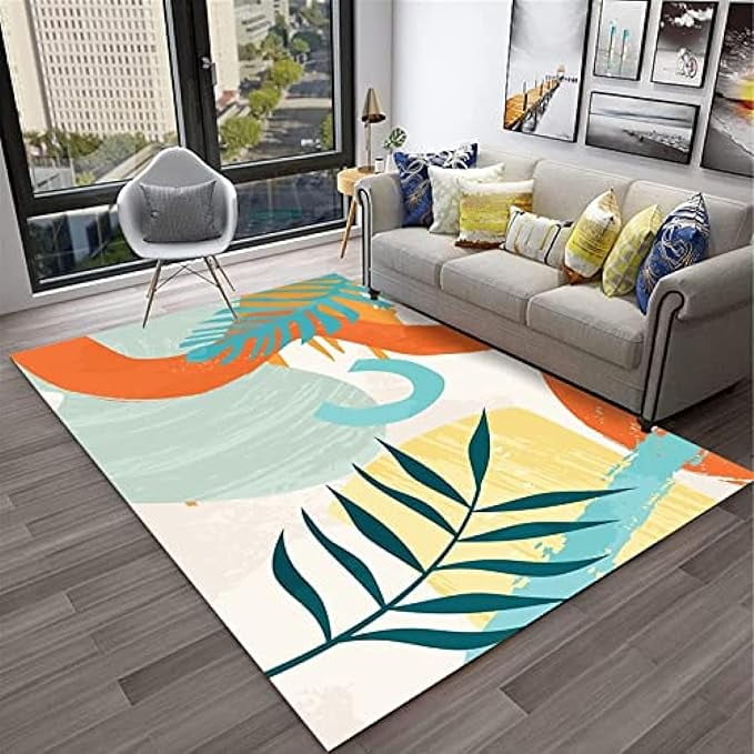 Watercolor Cartoon Art Bedroom Area Rug, Bohemian Oil Painting Tropical ...