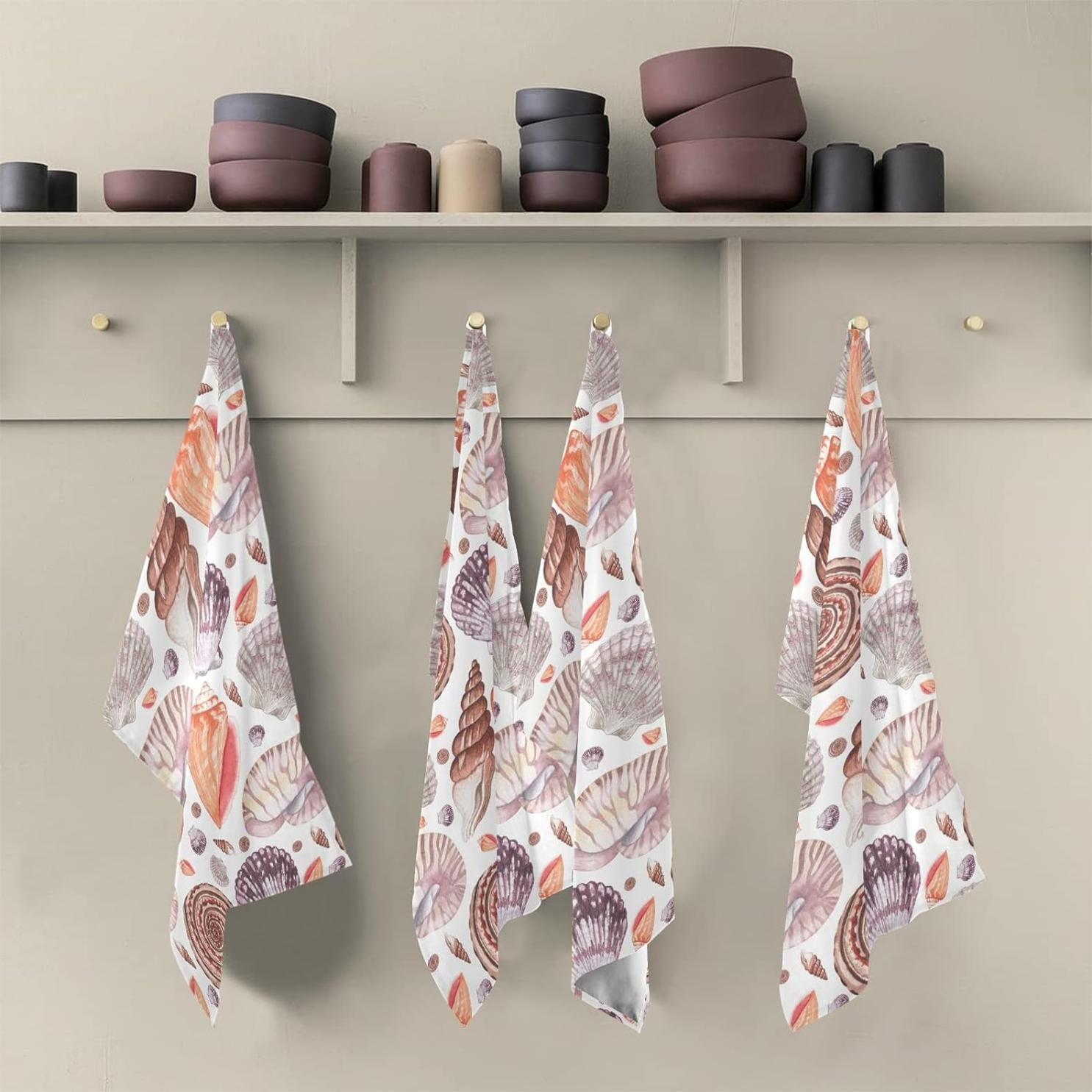 Watercolor Cartoon Seashell Tea Towels Set of 6 Summet Beach Kitchen ...