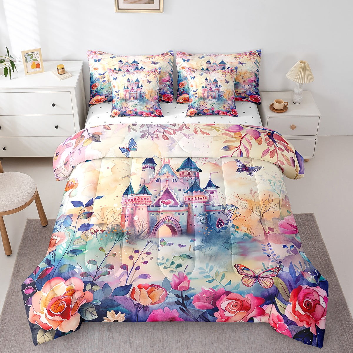 Watercolor Castle Queen Comforter Set 7 Pieces for Girls Princess ...