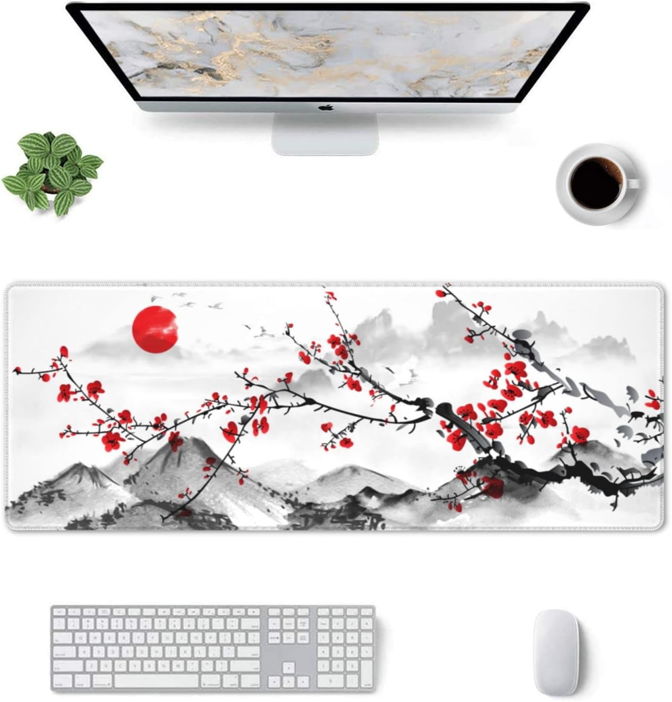 Watercolor Cherry Blossom Mouse Pad 31.5x11.8 Inch Pink Full Desk ...