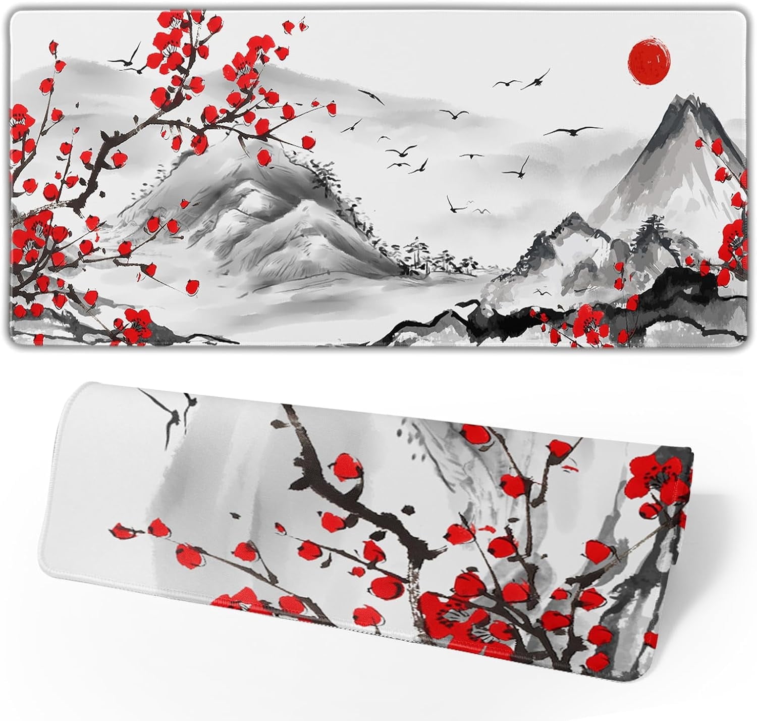 Watercolor Cherry Blossom Mouse Pad 35.4x15.7in Extended Large Japanese ...