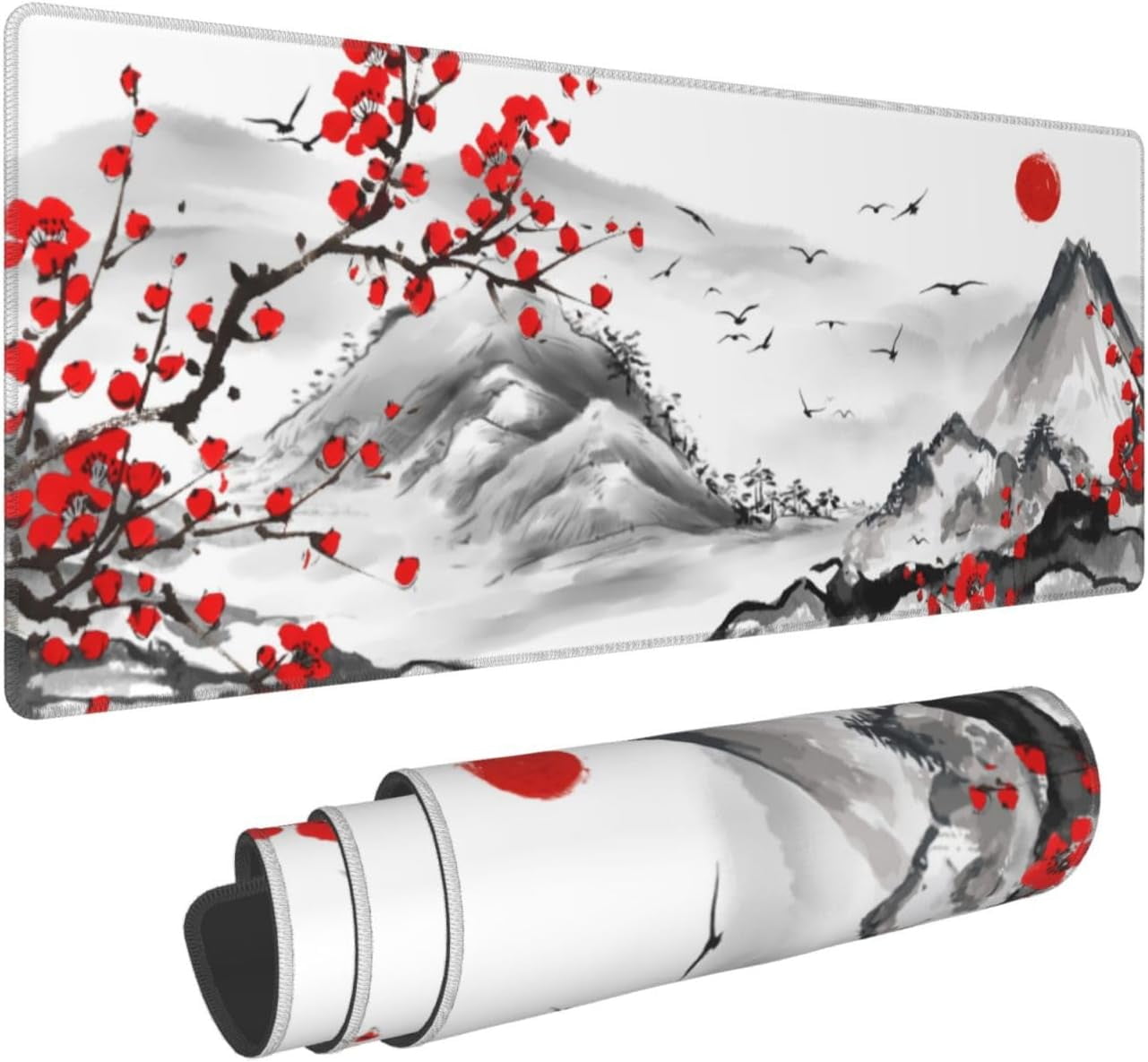 Watercolor Cherry Blossom Mouse Pad 35.4x15.7in Extended Large Japanese ...