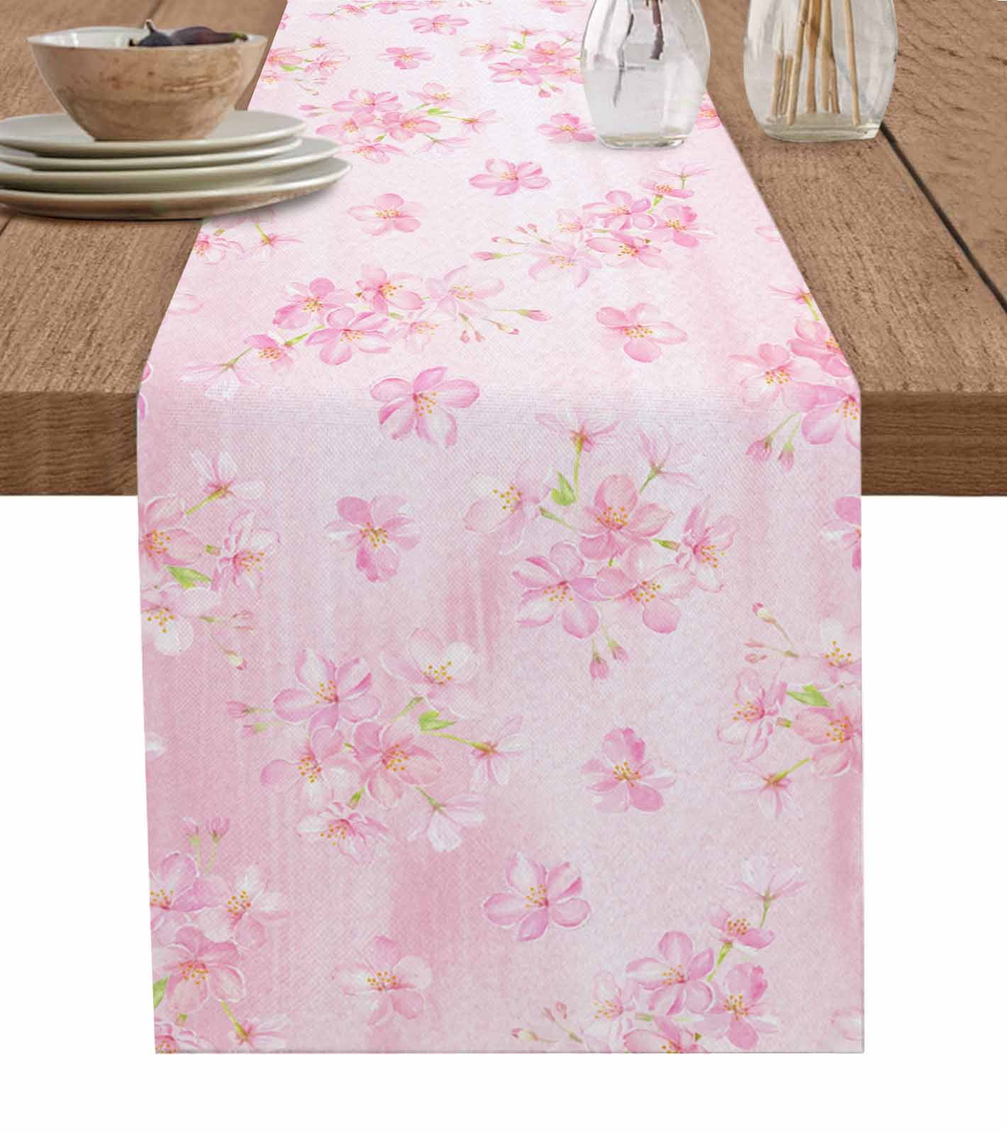 Watercolor Cherry Blossom Texture Table Runner Wedding r Table Cover ...