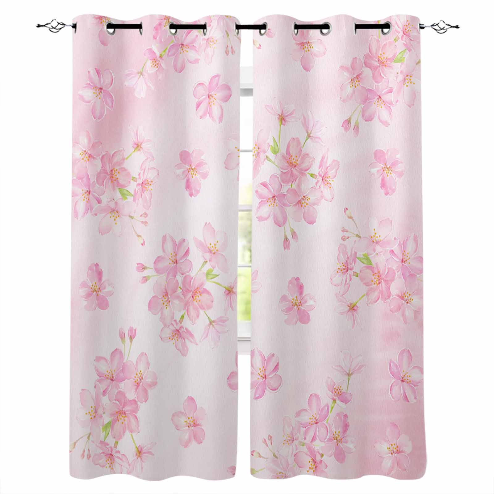 Watercolor Cherry Blossom Texture Window Curtain Living Room Kitchen ...