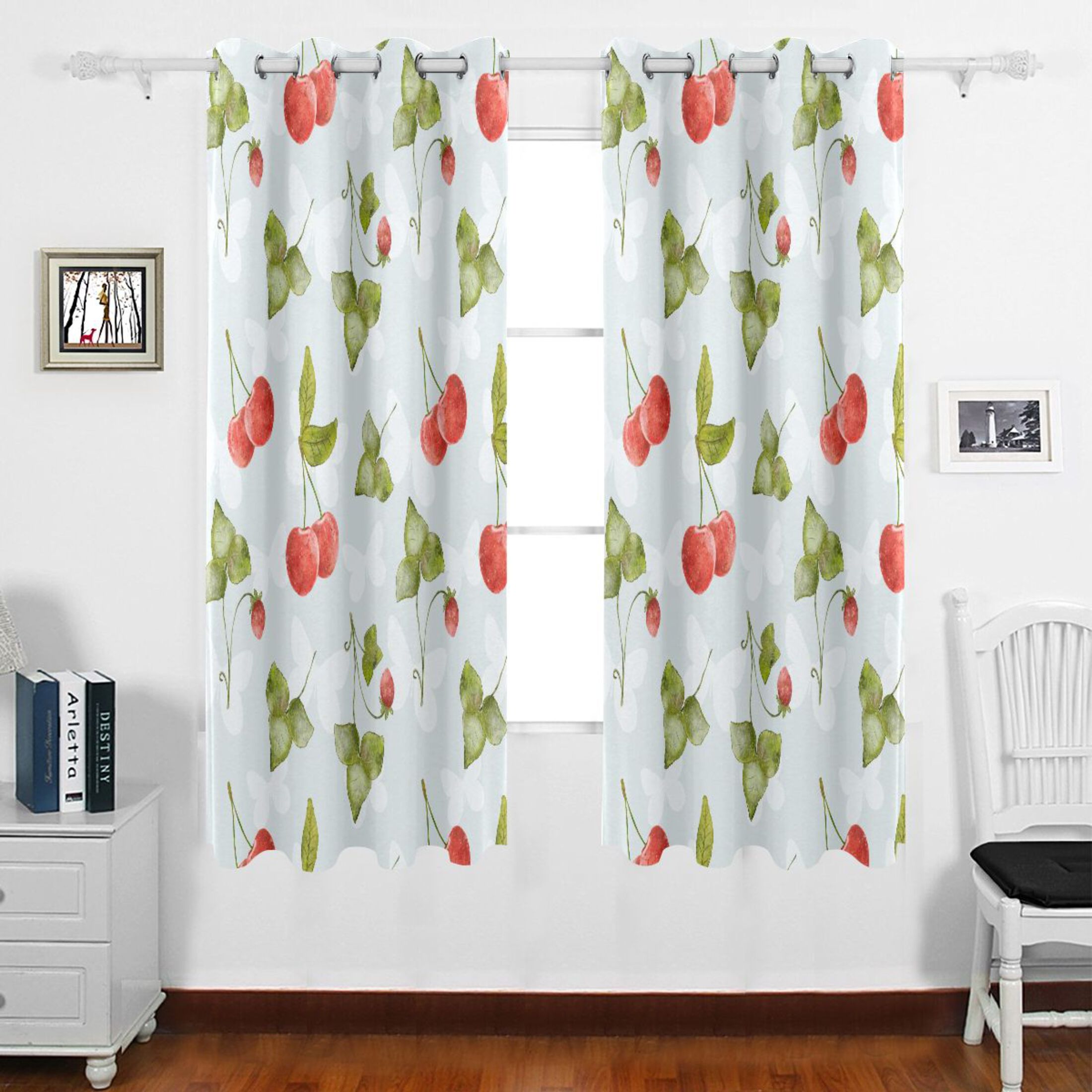 Watercolor Cherry Grommet Blackout Curtains Thermal Insulated Window ...