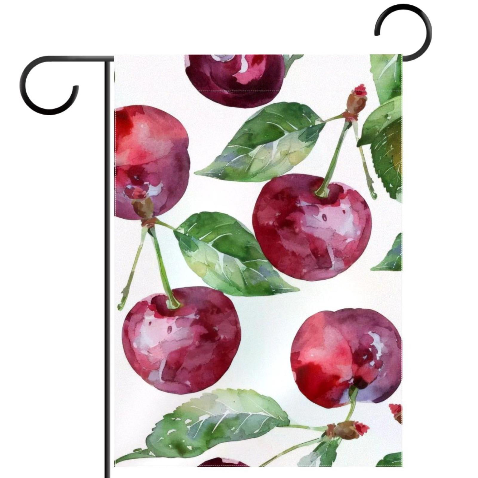 Watercolor Cherry with Leaves Seamless Pattern Welcome Garden Flags, 12 ...