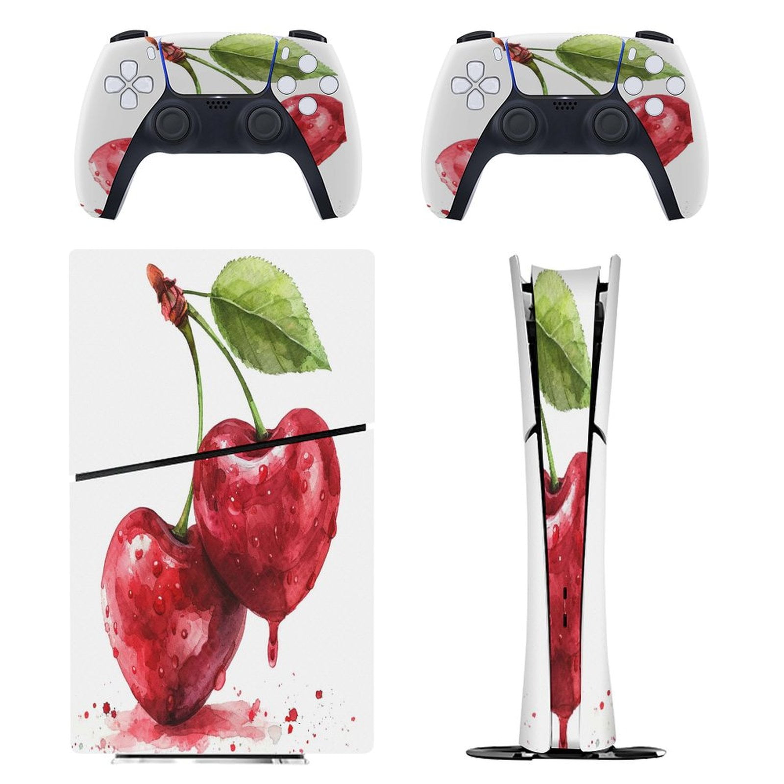 Watercolor Cherry Love Heart PS5/PS5 Slim Digital Disc Skin Sticker For Console And Controller ...