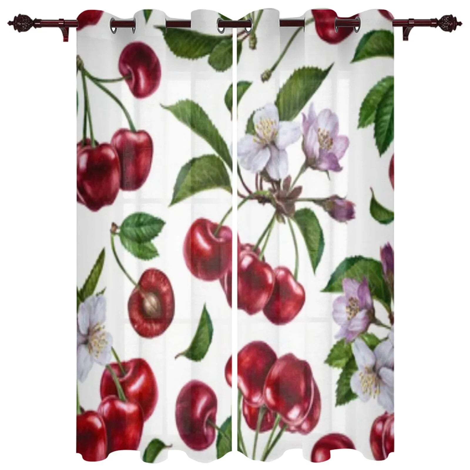 Watercolor Cherry Summer Fruit Window Curtain For Living Room Bedroom ...
