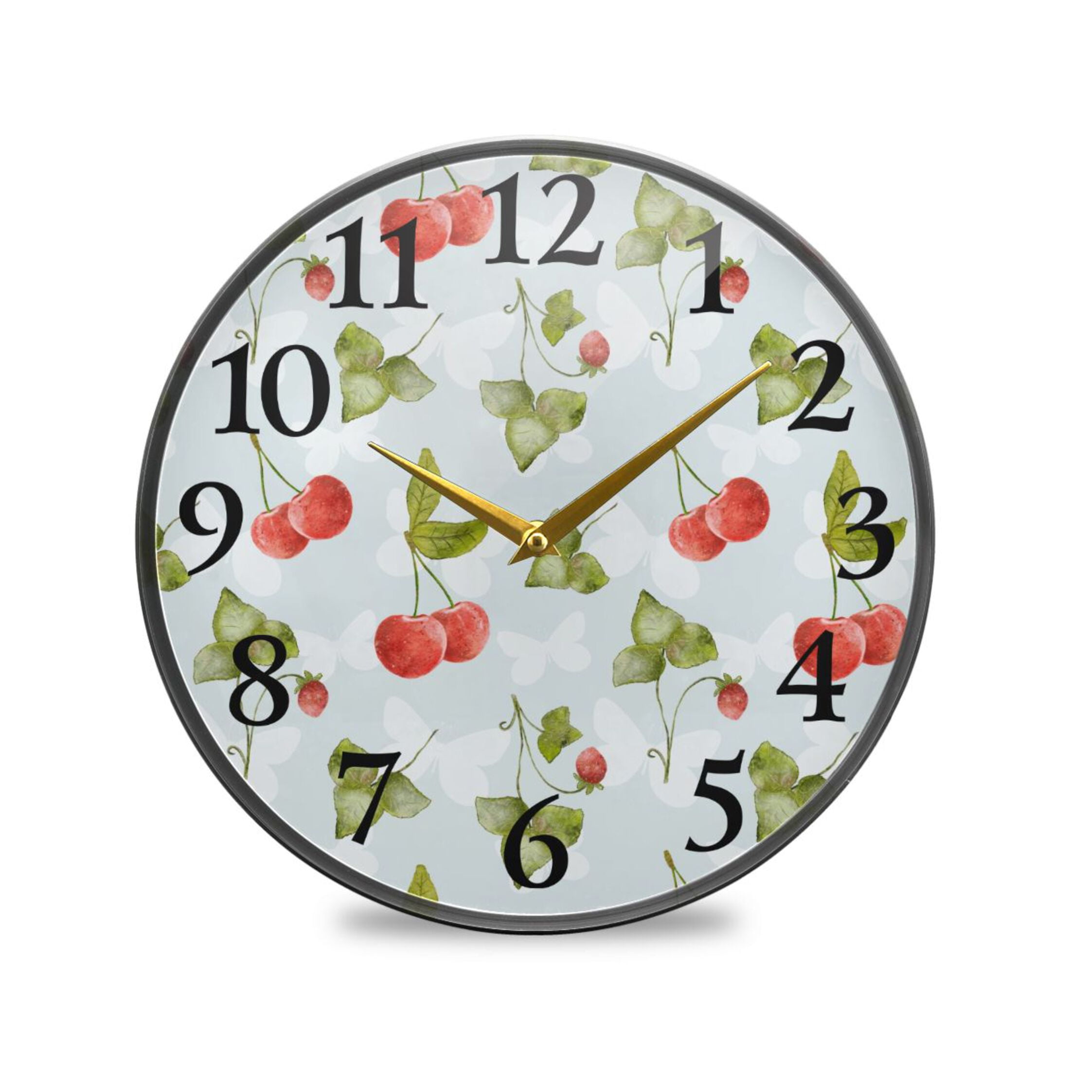 Watercolor Cherry Wall Clocks Battery Operated 11.9 Inch Round Clock ...