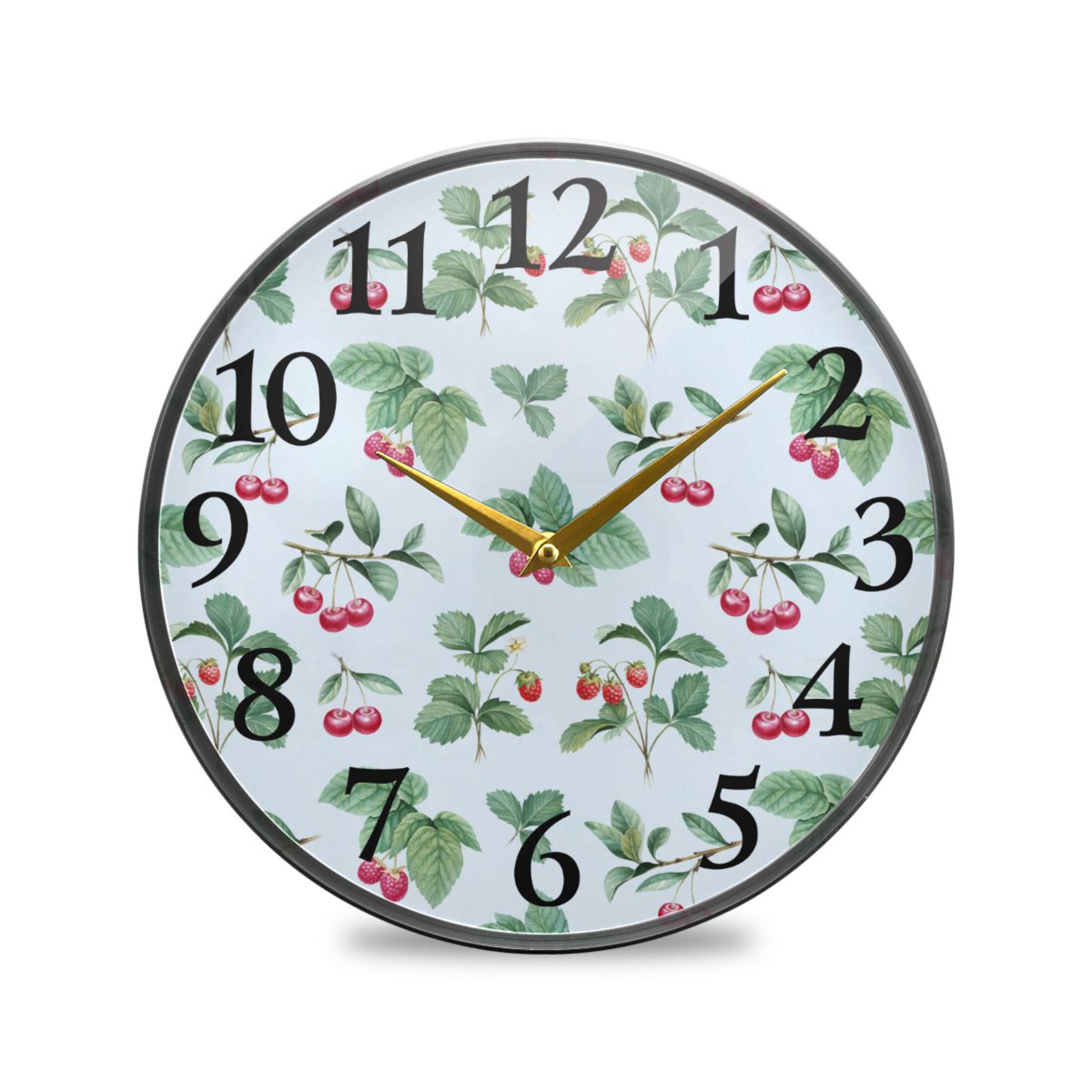 Watercolor Cherry and Leaves Wall Clocks Battery Operated 9.5 Inch ...