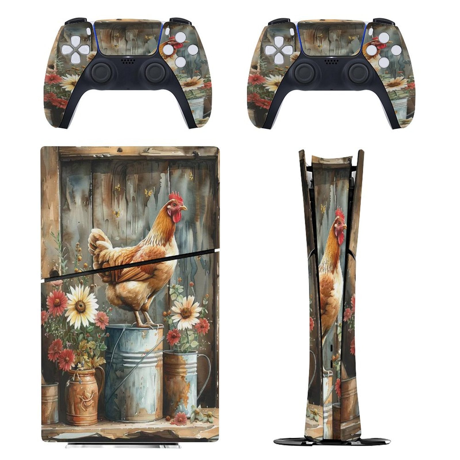 Watercolor Chicken in Foreground Flower PS5/PS5 Slim Digital Disc Skin ...