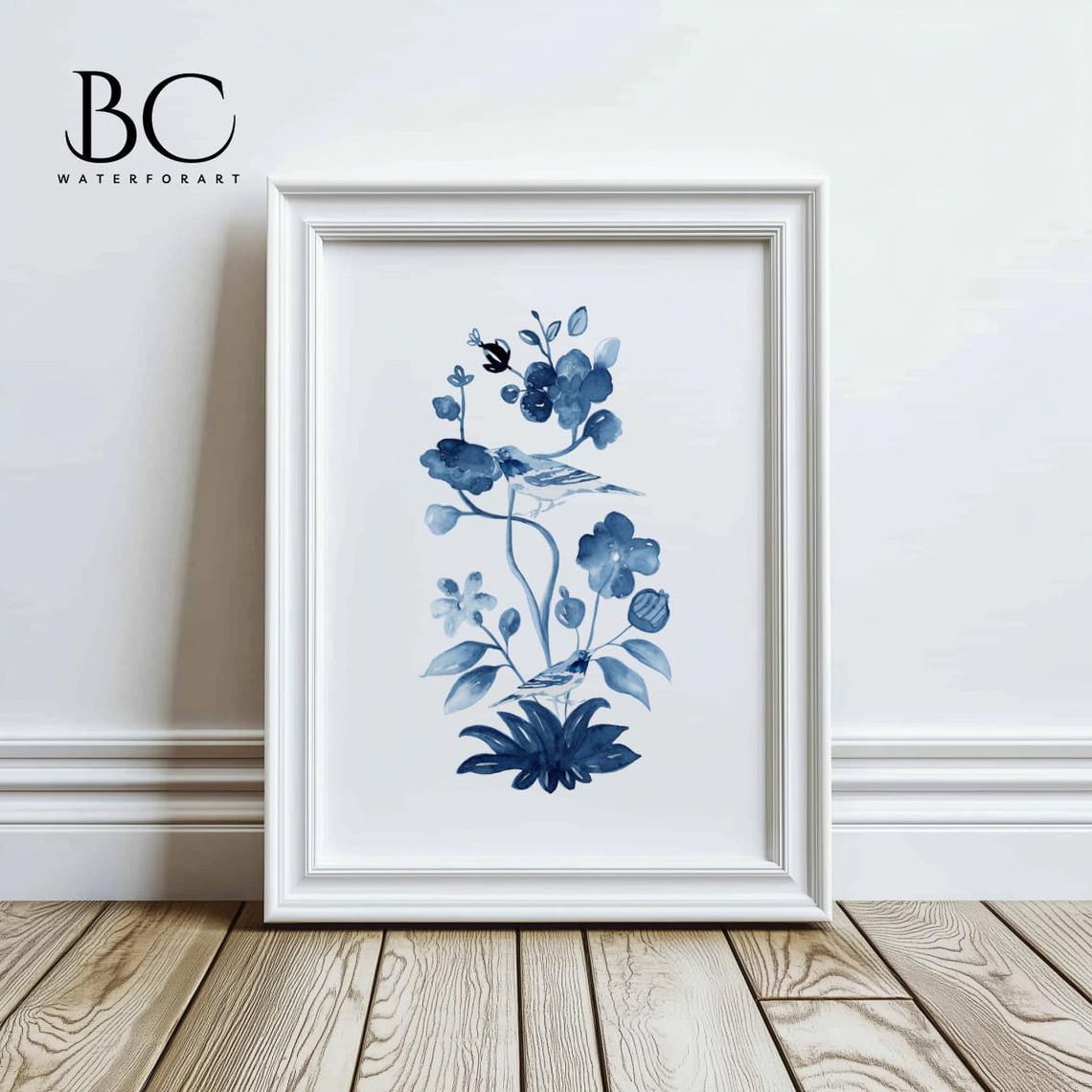 Watercolor Chinoiserie Art Print, Indigo Blue Wall Art, Chinoiserie ...