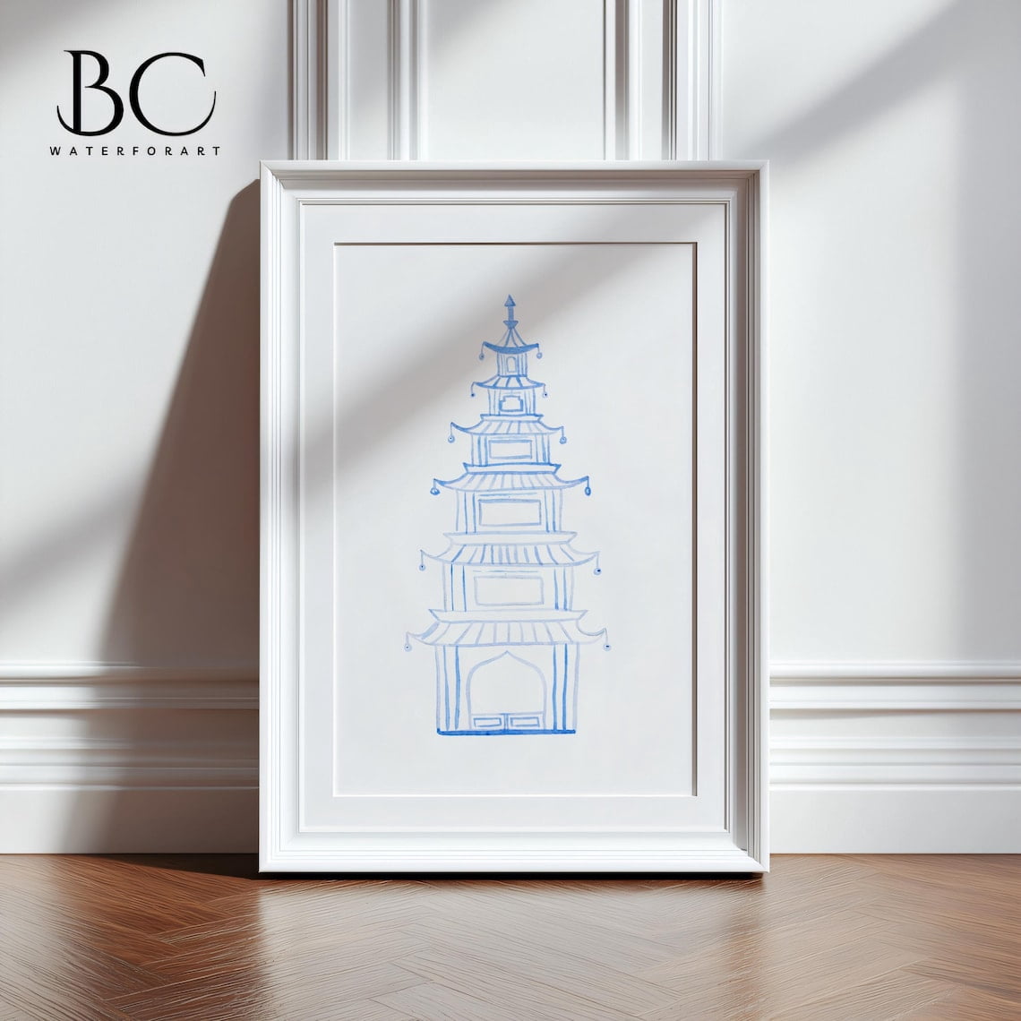 Watercolor Chinoiserie Blue Pagoda Art Print, Chinoiserie Chic Interior ...