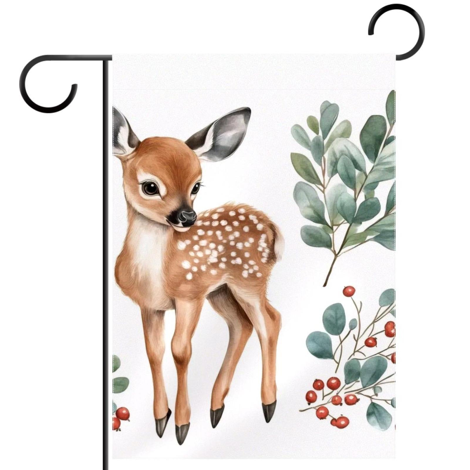 Watercolor Christmas Deer and Branches Berries Set Welcome Garden Flags ...