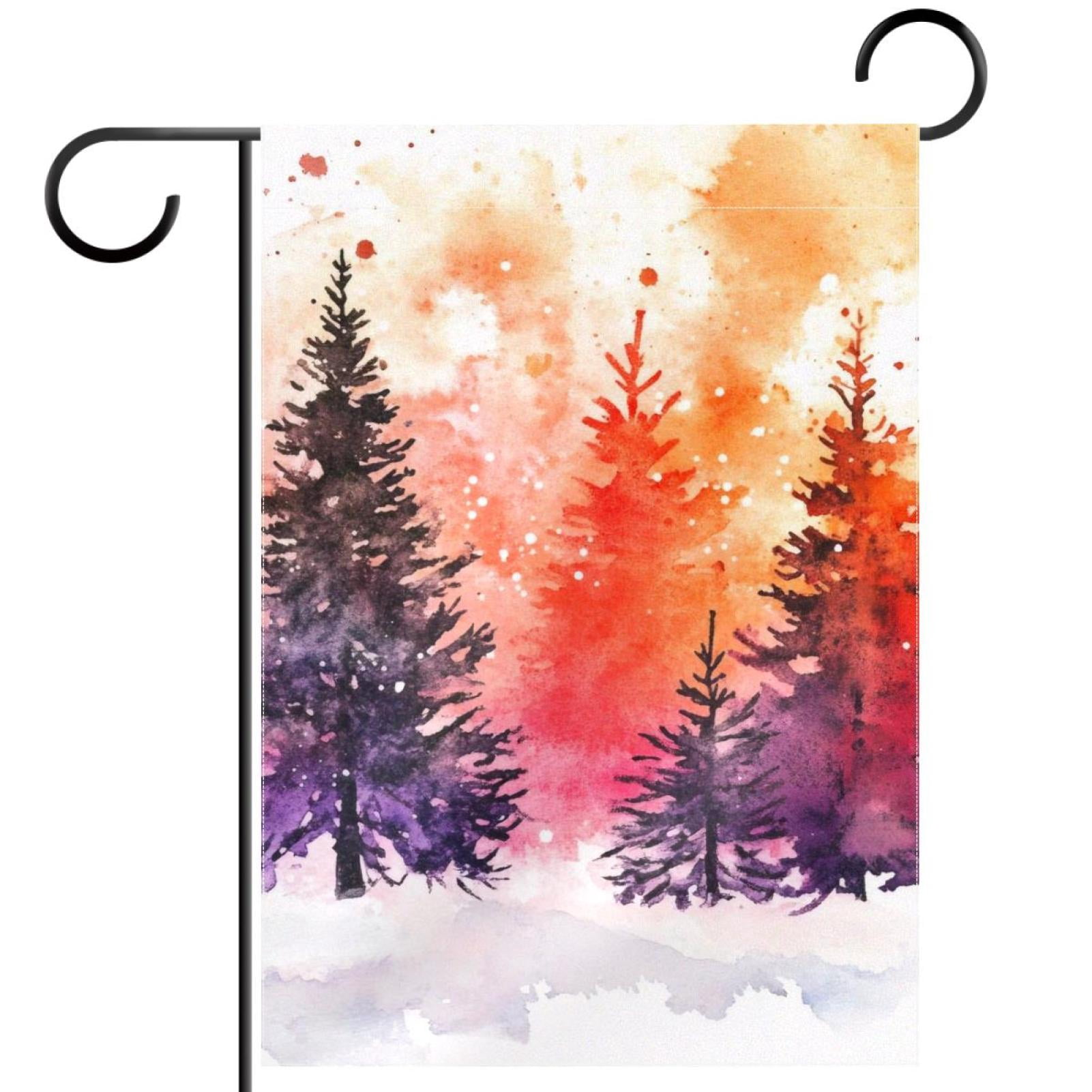 Watercolor Christmas Fir Trees Abstract Silhouettes Double Sided Garden ...