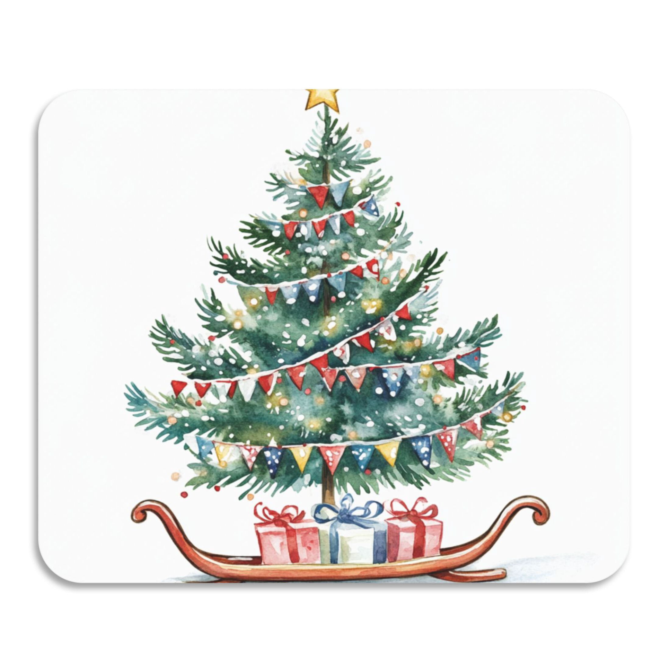 Watercolor Christmas Tree Sleigh with Gifts Diatomite Dish Drying Mat ...