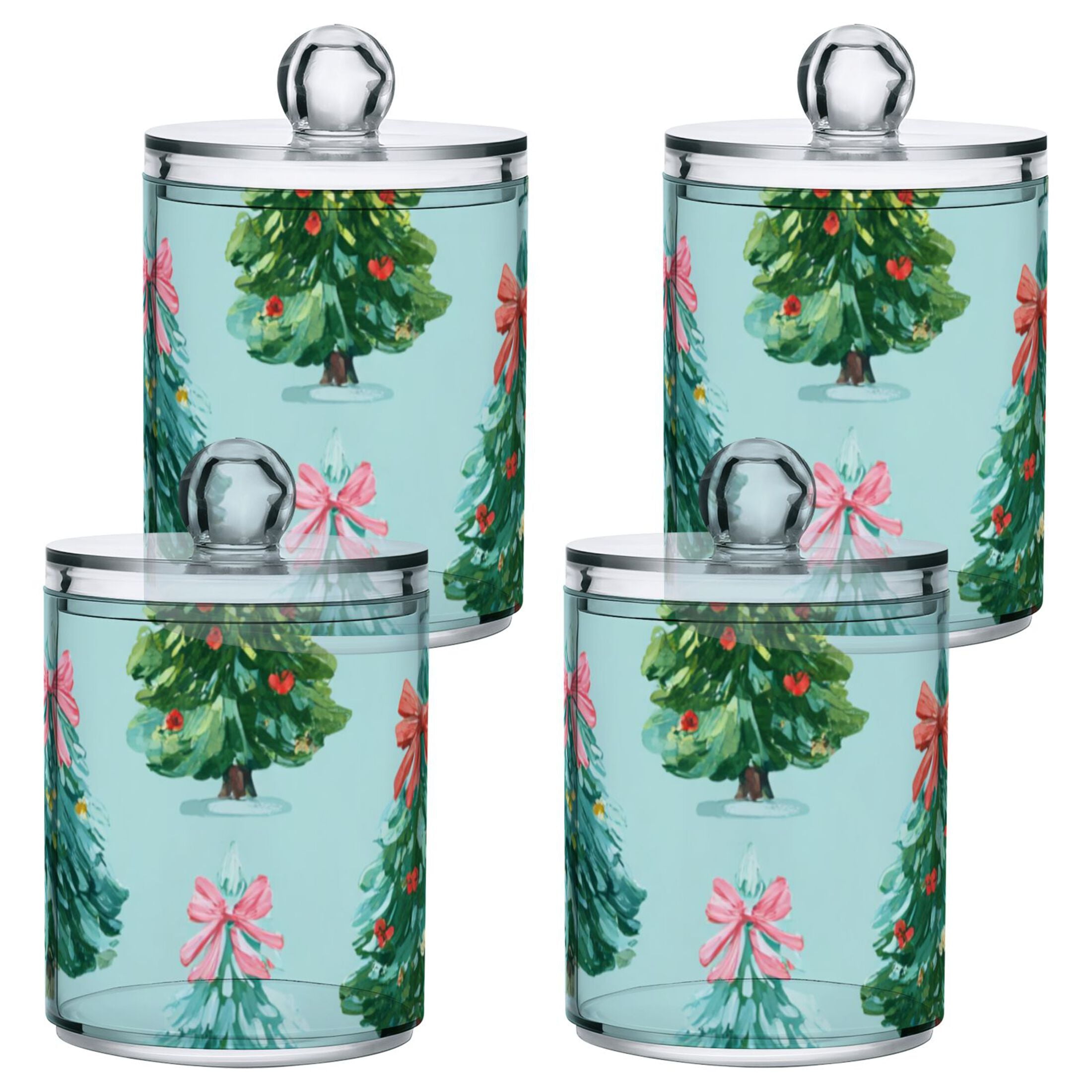 Watercolor Christmas Trees Colorful Bows Translucent Plastic Cans ...