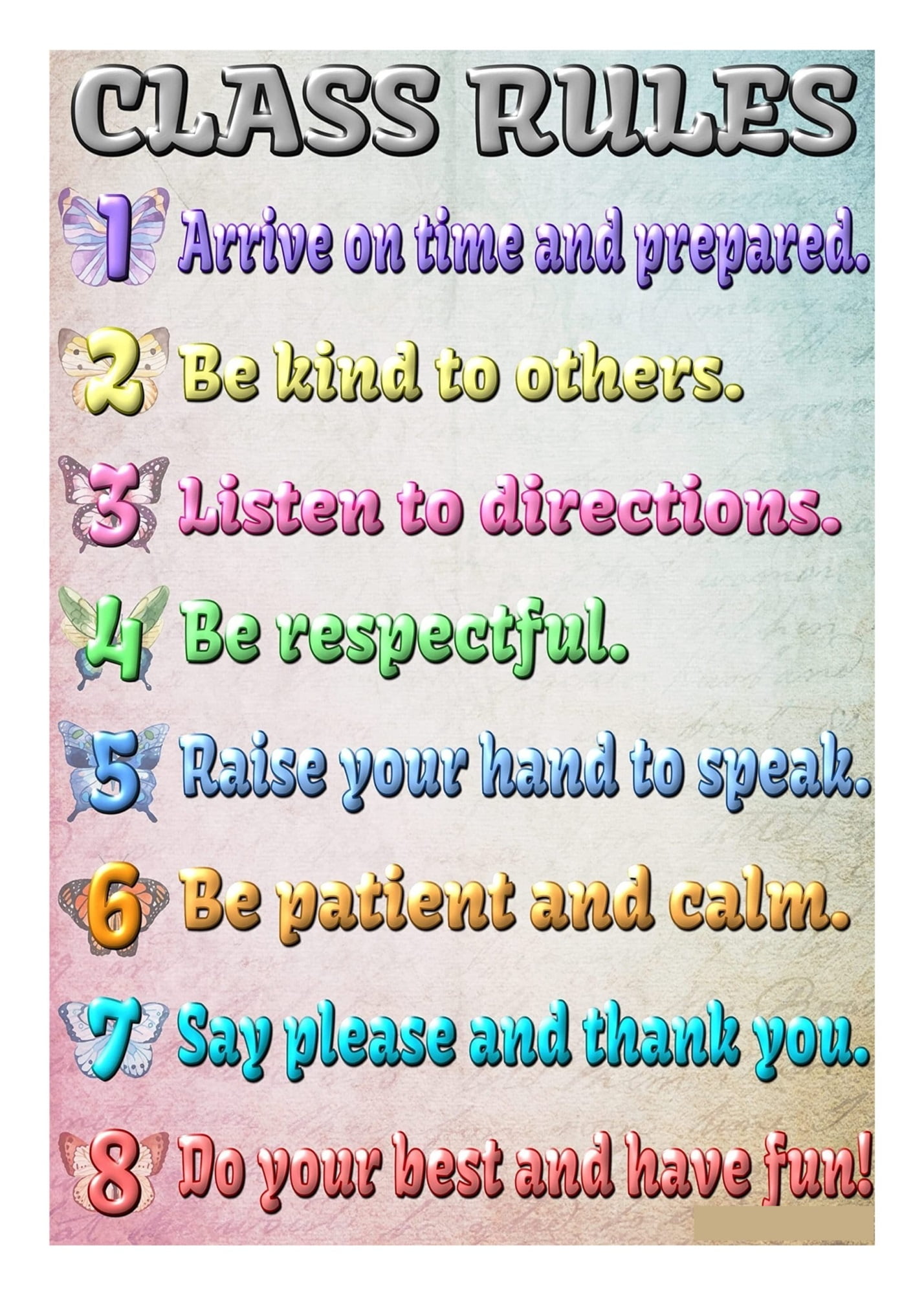 Watercolor Class Rules Poster Back To School Classroom Decorations ...