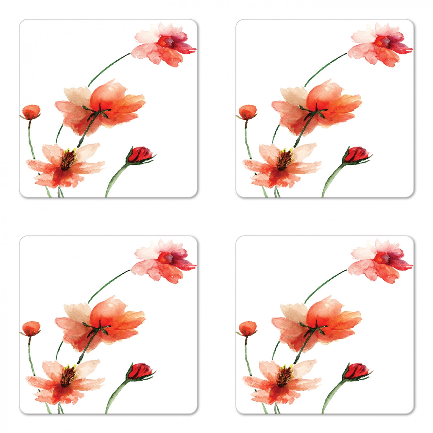 Watercolor Coaster Set of 4, Colorful Wildflowers with Vibrant Color ...