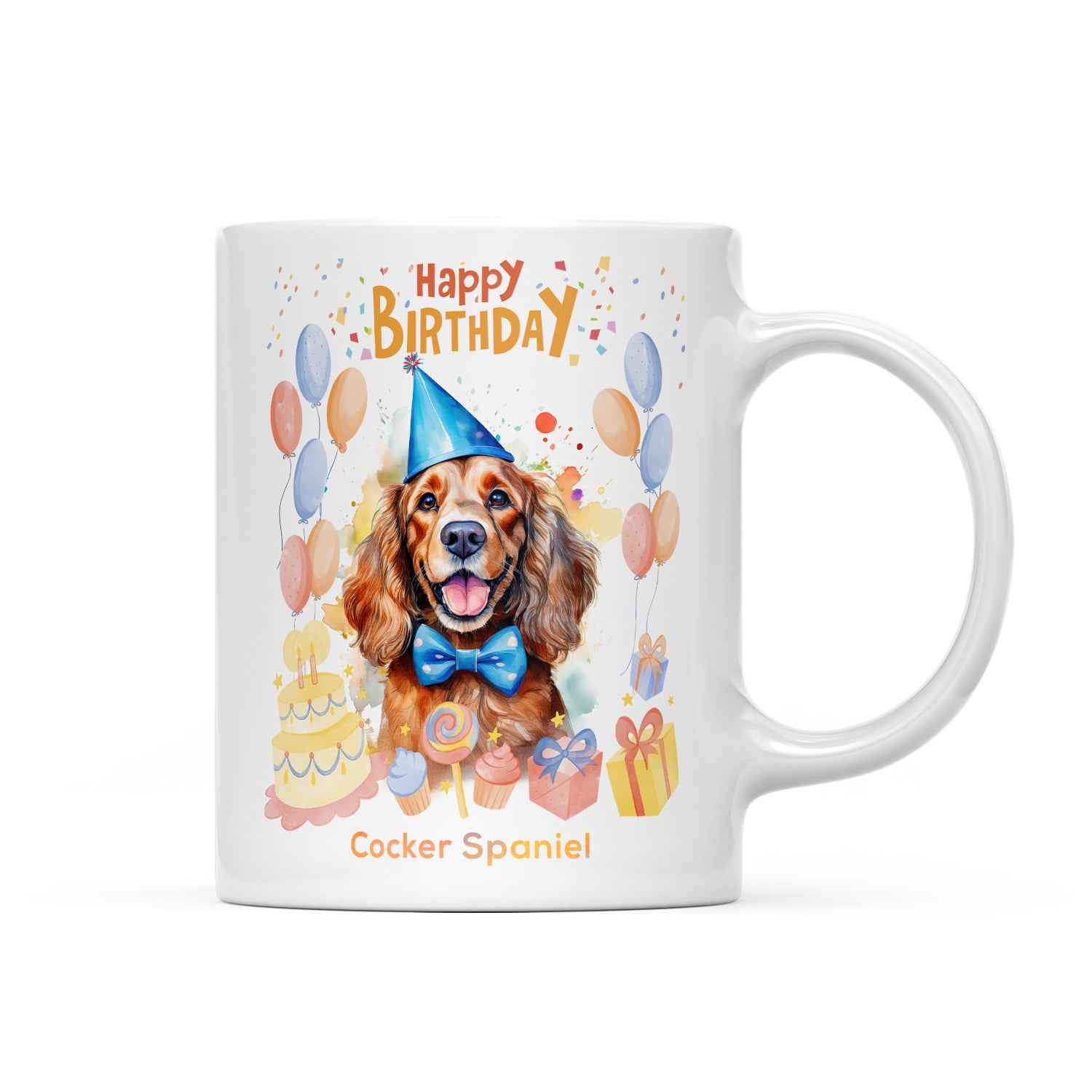 Watercolor Cocker Spaniel Happy Birthday Celebration Balloons Gift ...