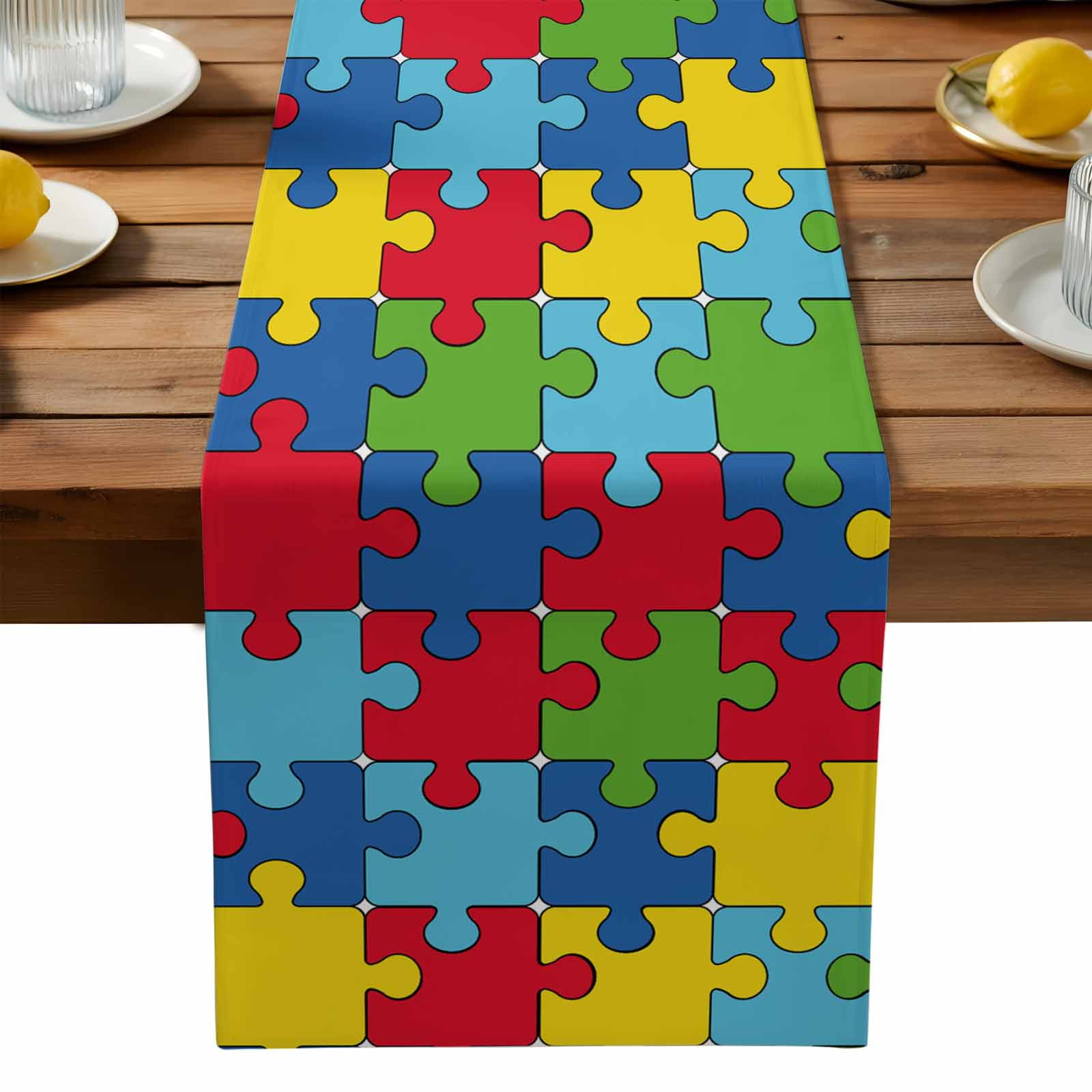 Watercolor Collage Cartoon Style Table Runners 13x90 Inches Long Linen ...