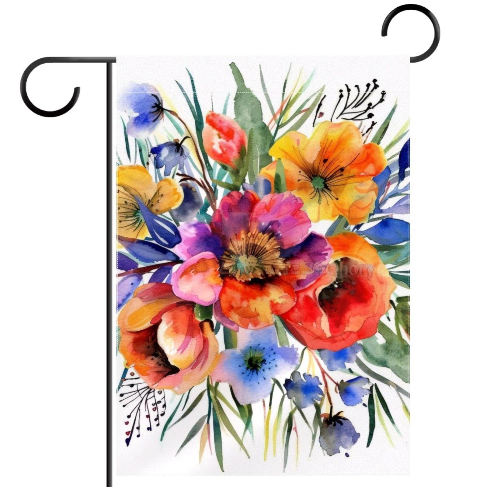 Watercolor Colored Flower Bouquet Welcome Garden Flags, 12 x 18 Inch ...
