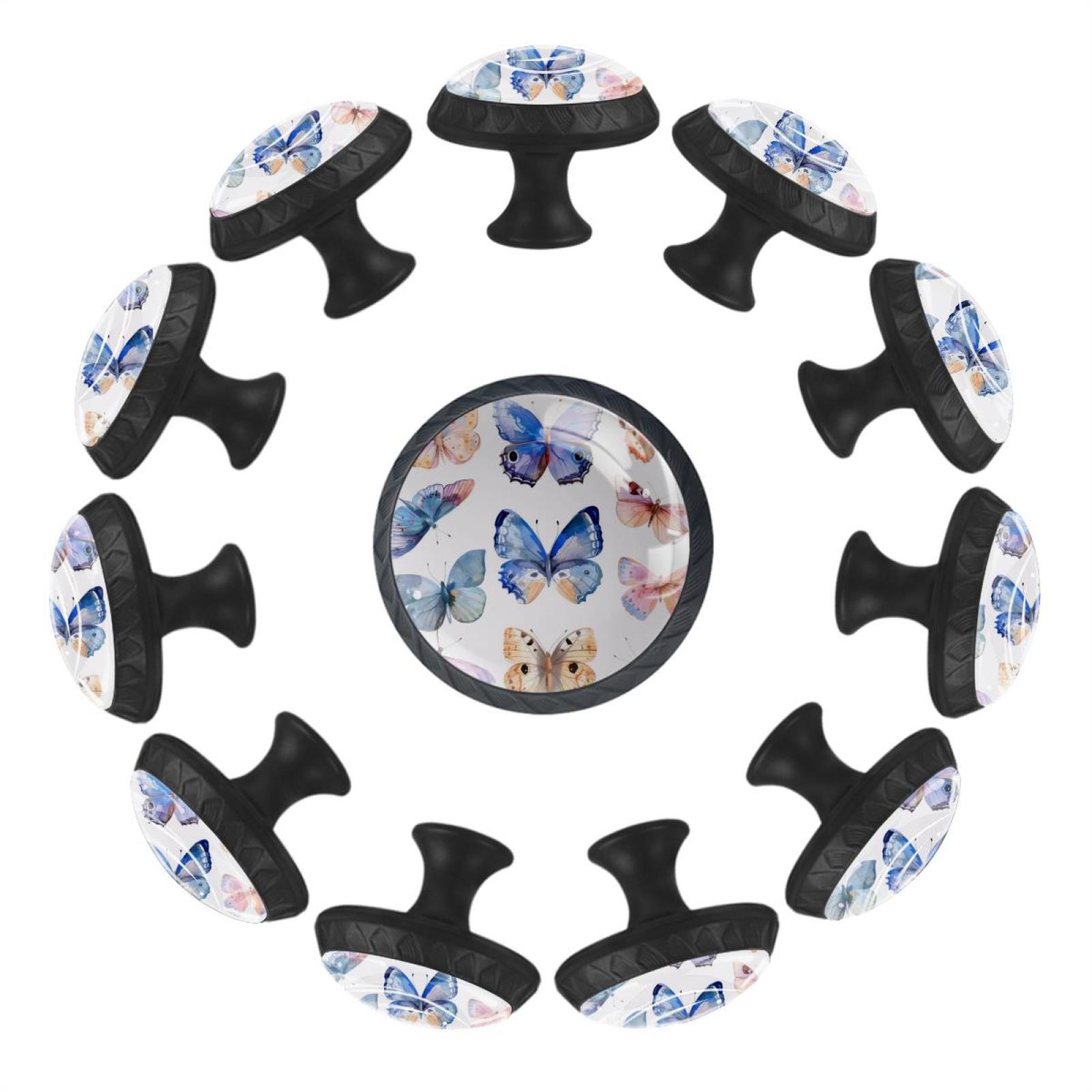 Watercolor Colorful Butterflies Collection 35MM Round Glass Cabinet Knobs, Kitchen Knobs for ...