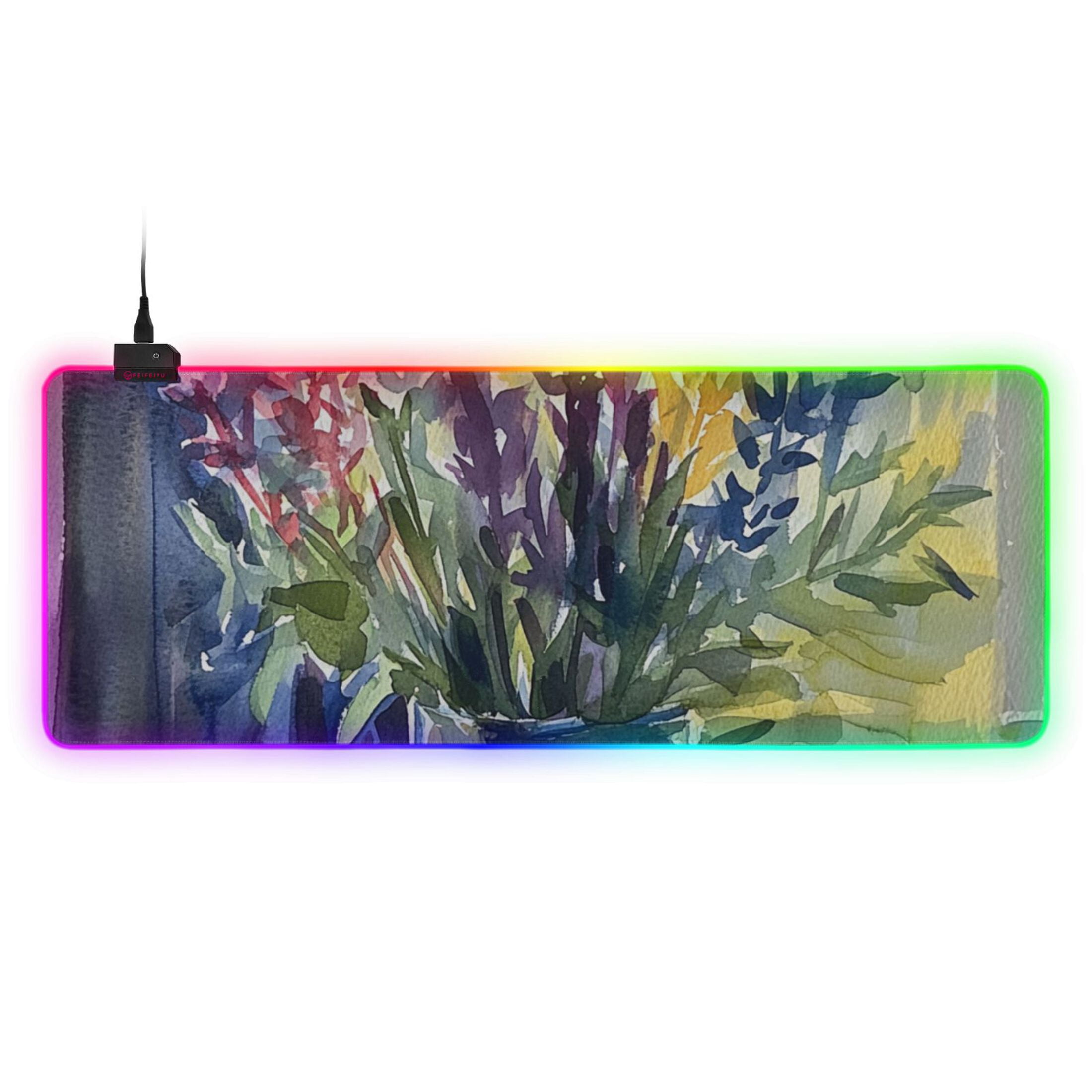 Watercolor Colorful Lavender RGB Gaming Mouse Pad Large Keyboard Mat ...
