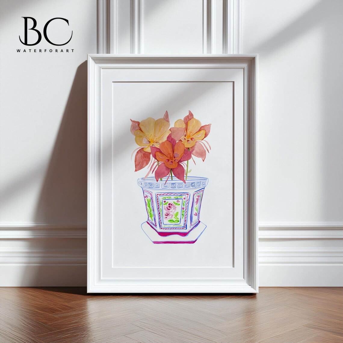 Watercolor Columbine In Vase Art Print, Colorado Flower, Botanical Wall ...