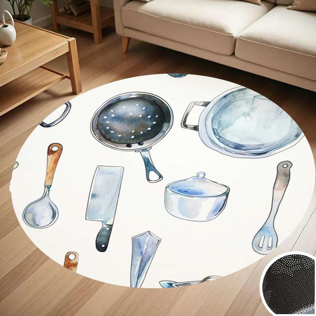 Watercolor Cooking Utensils Round Carpet Living Room Bedroom Home ...