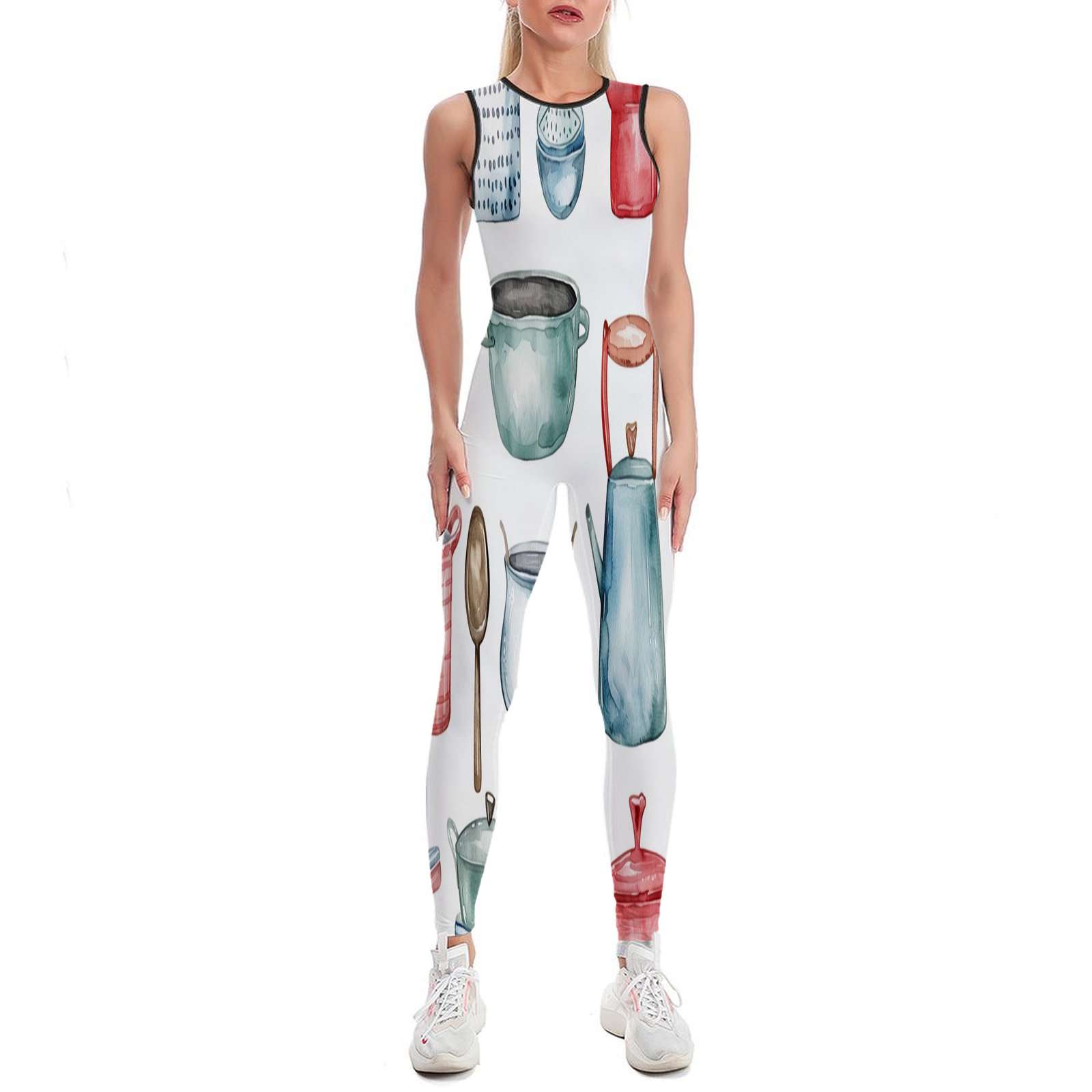 Watercolor Cooking Utensils Women's One Piece Yoga Jumpsuits Leggings ...