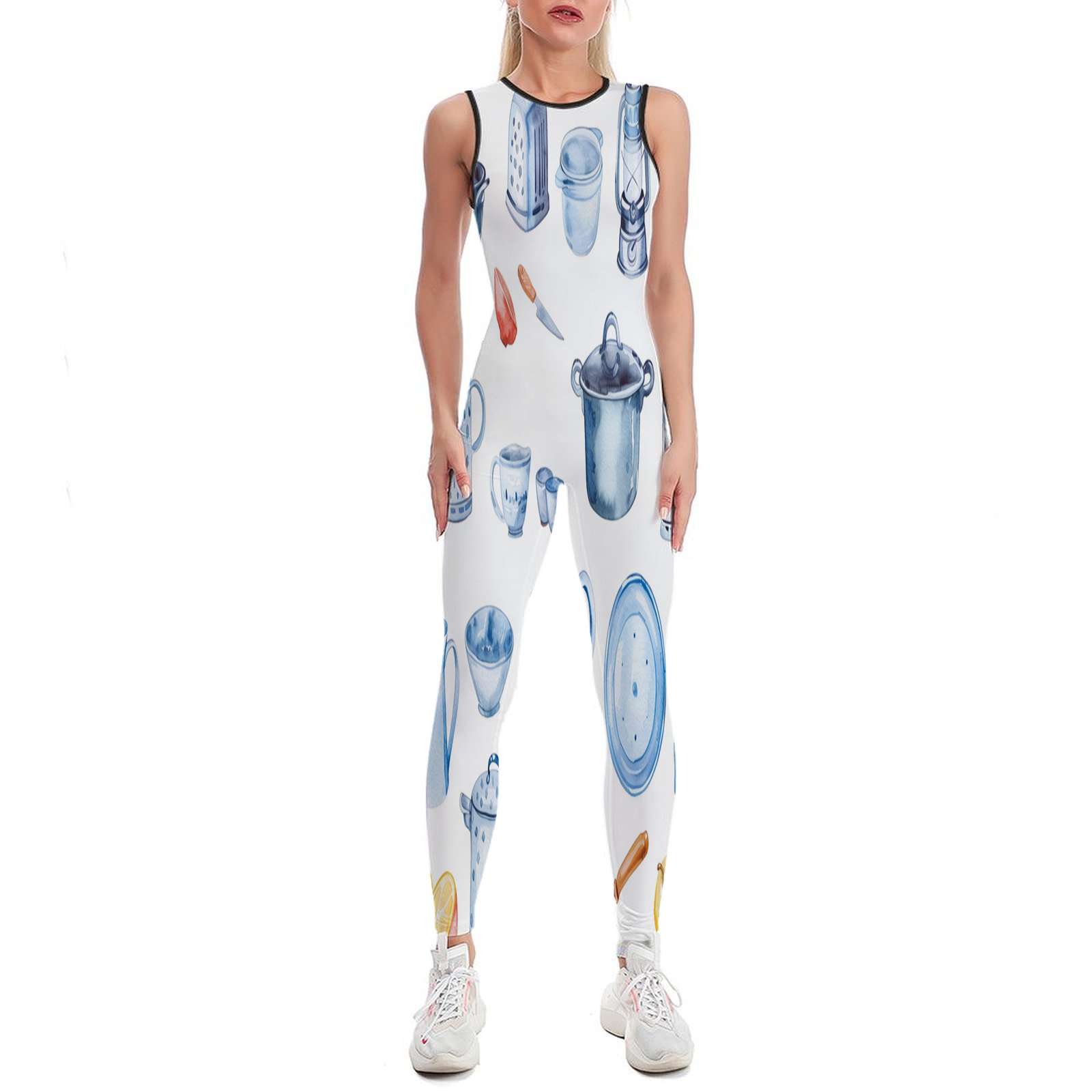 Watercolor Cooking Utensils Women's One Piece Yoga Jumpsuits Leggings ...