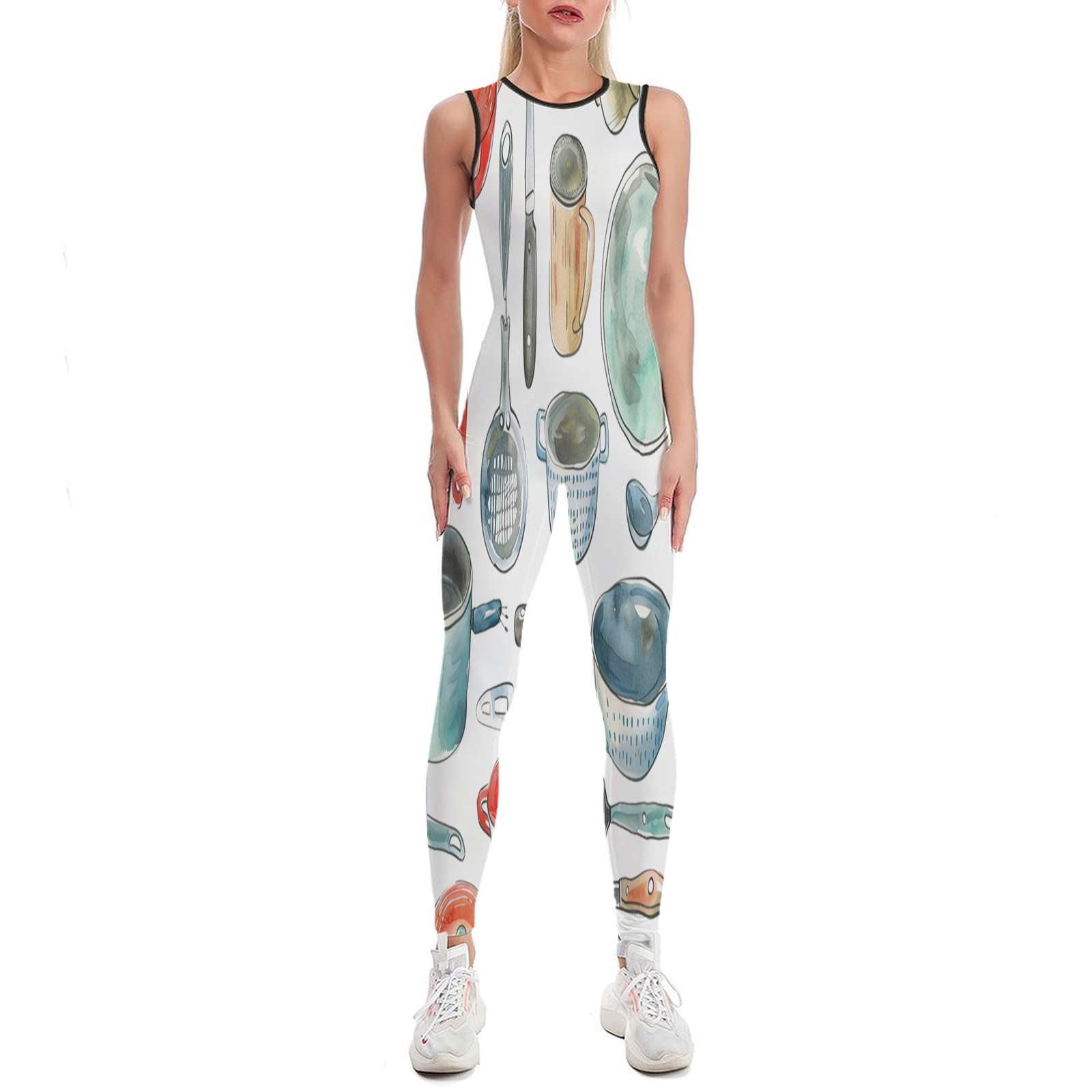 Watercolor Cooking Utensils Women's One Piece Yoga Jumpsuits Leggings ...