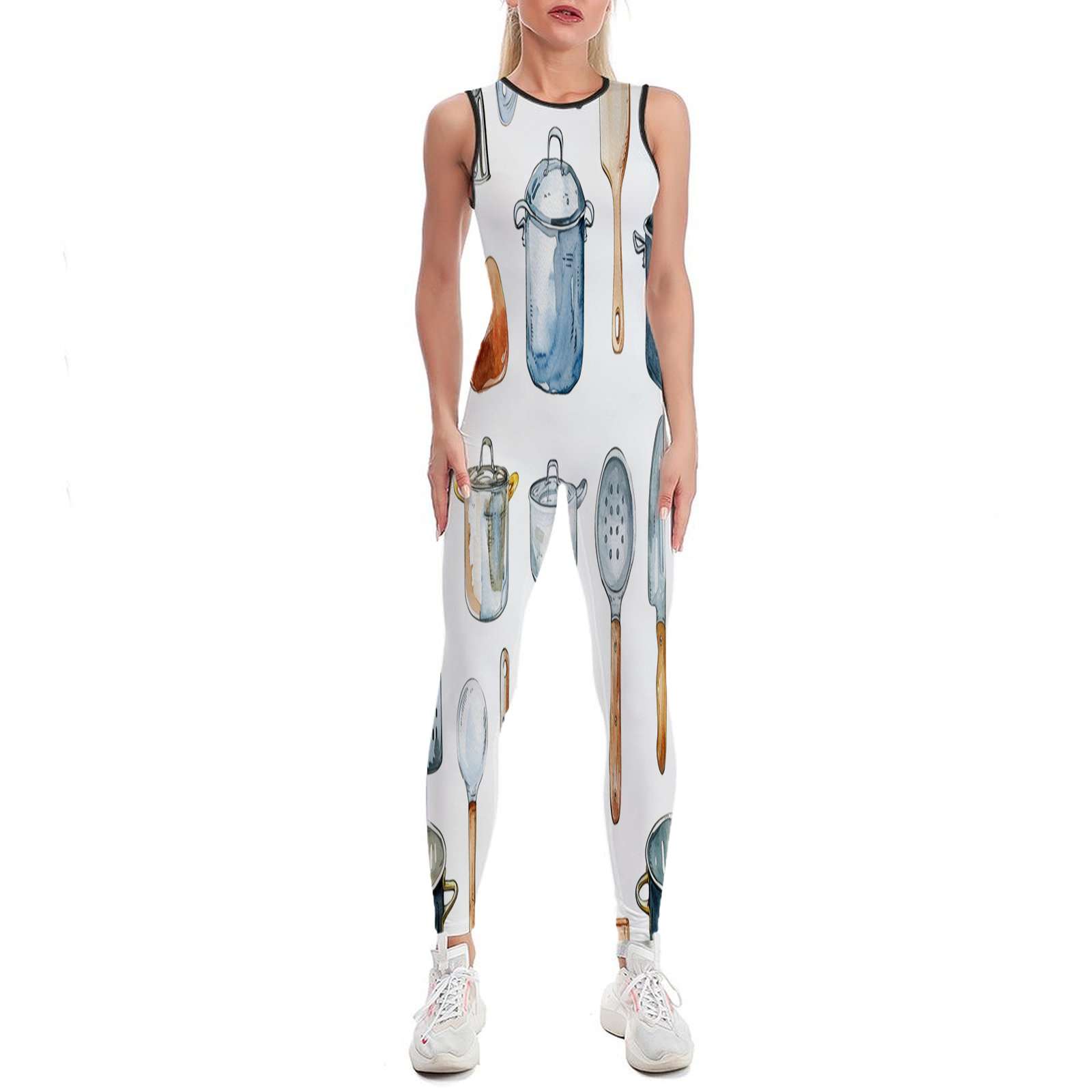 Watercolor Cooking Utensils Women's One Piece Yoga Jumpsuits Leggings ...