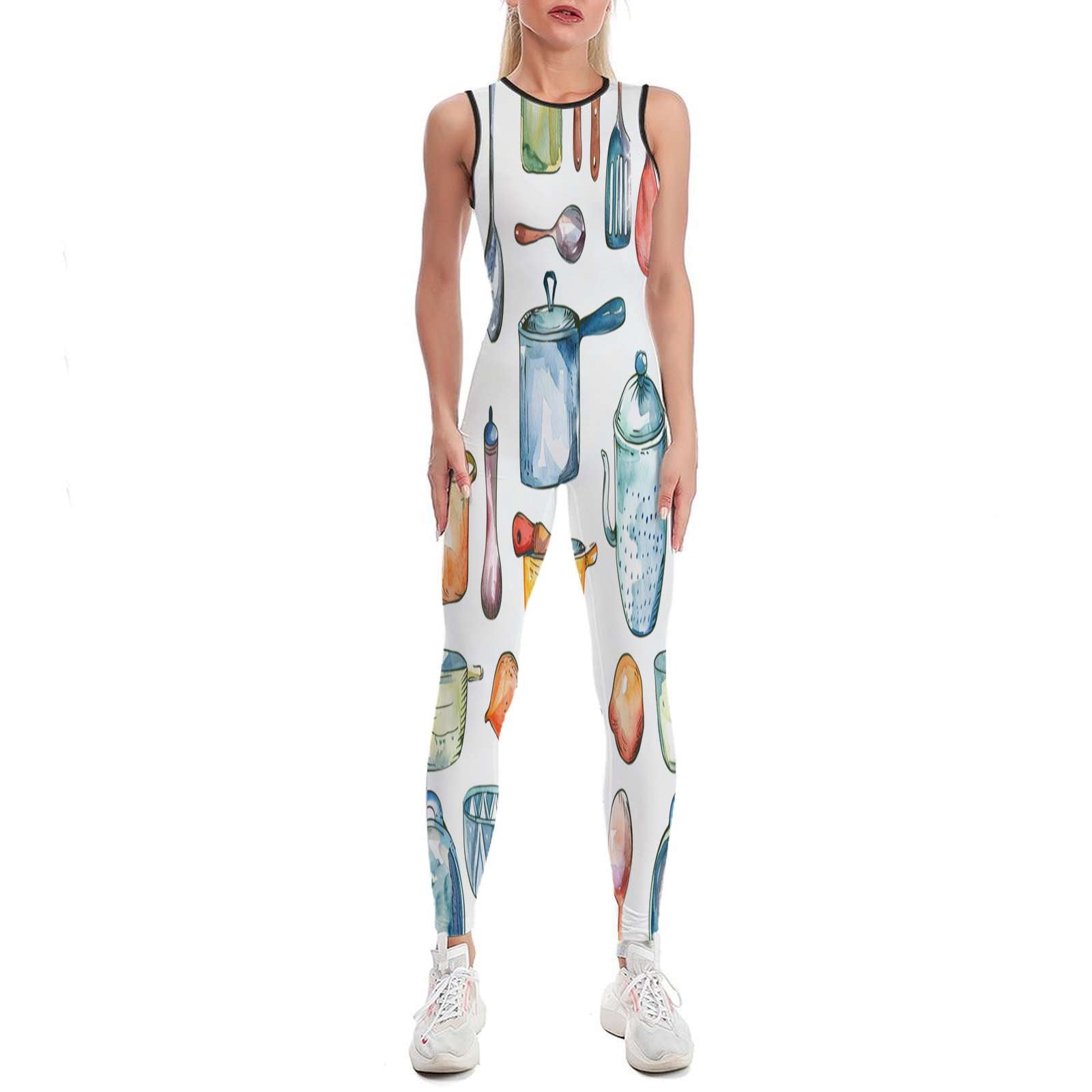 Watercolor Cooking Utensils Women's One Piece Yoga Jumpsuits Leggings ...