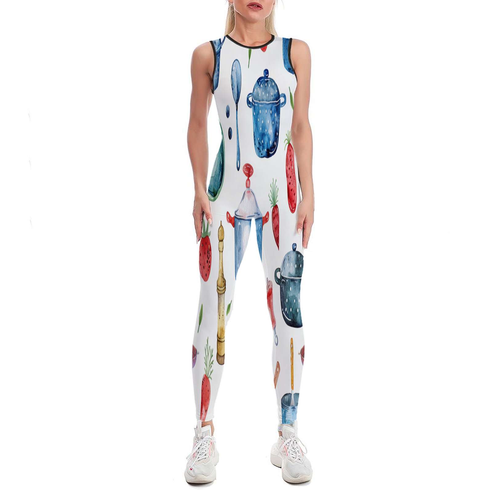 Watercolor Cooking Utensils Women's One Piece Yoga Jumpsuits Leggings ...