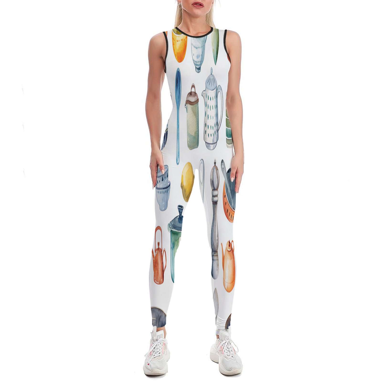 Watercolor Cooking Utensils Women's One Piece Yoga Jumpsuits Leggings ...